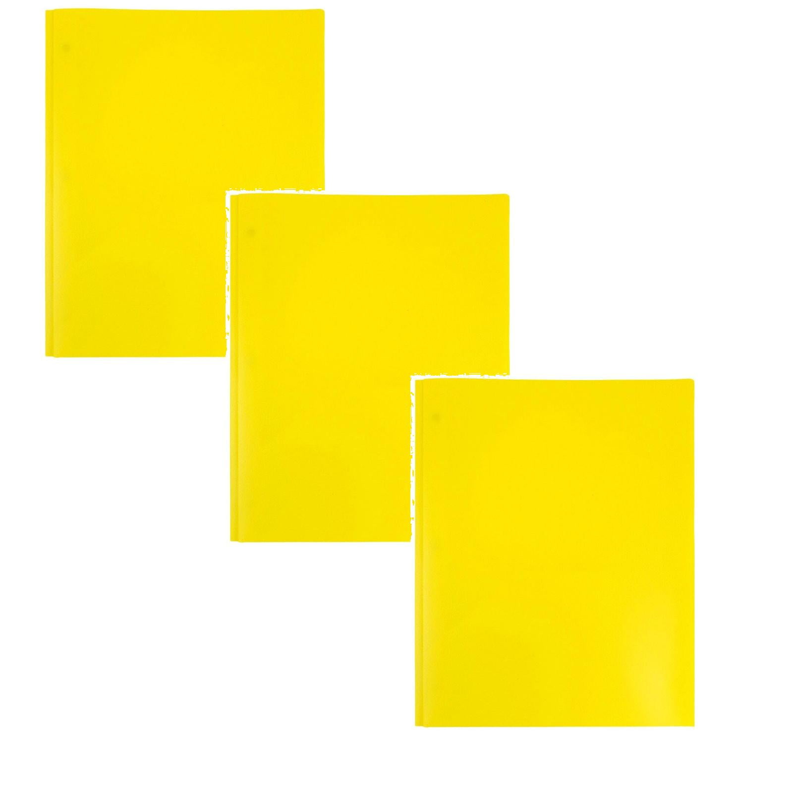 3 Pack Yellow Plastic Folders with Pockets and Prongs, 2 Pocket Heavy Duty Plastic Folders with ...