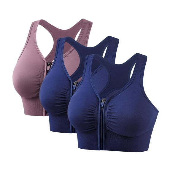 3 Pack Zip Front Sports Bras for Women Racerback High Impact Wirefree ...