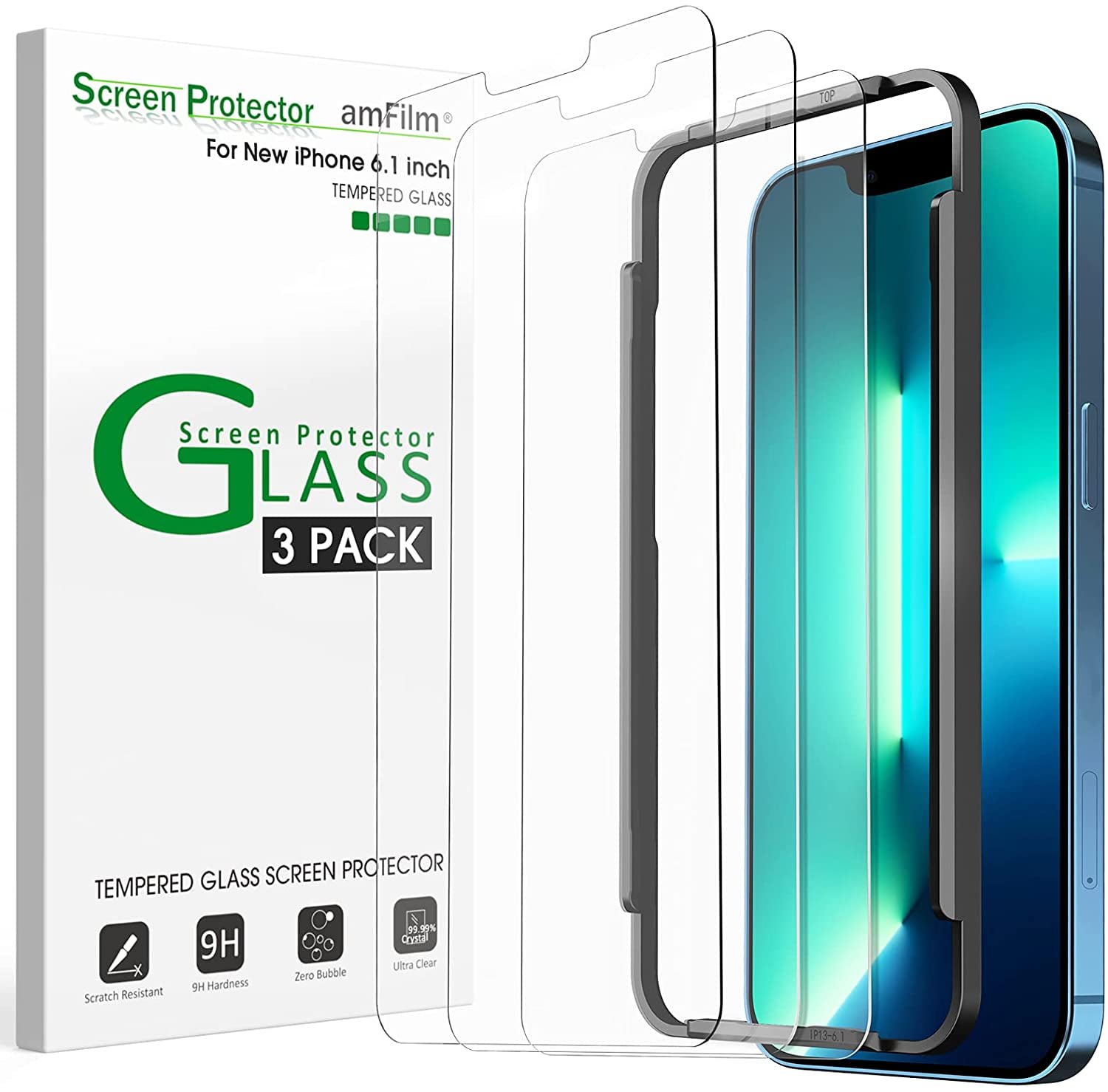 (3 Pack) amFilm iPhone 14 /iPhone 13 / iPhone 13 Pro Tempered Glass ...
