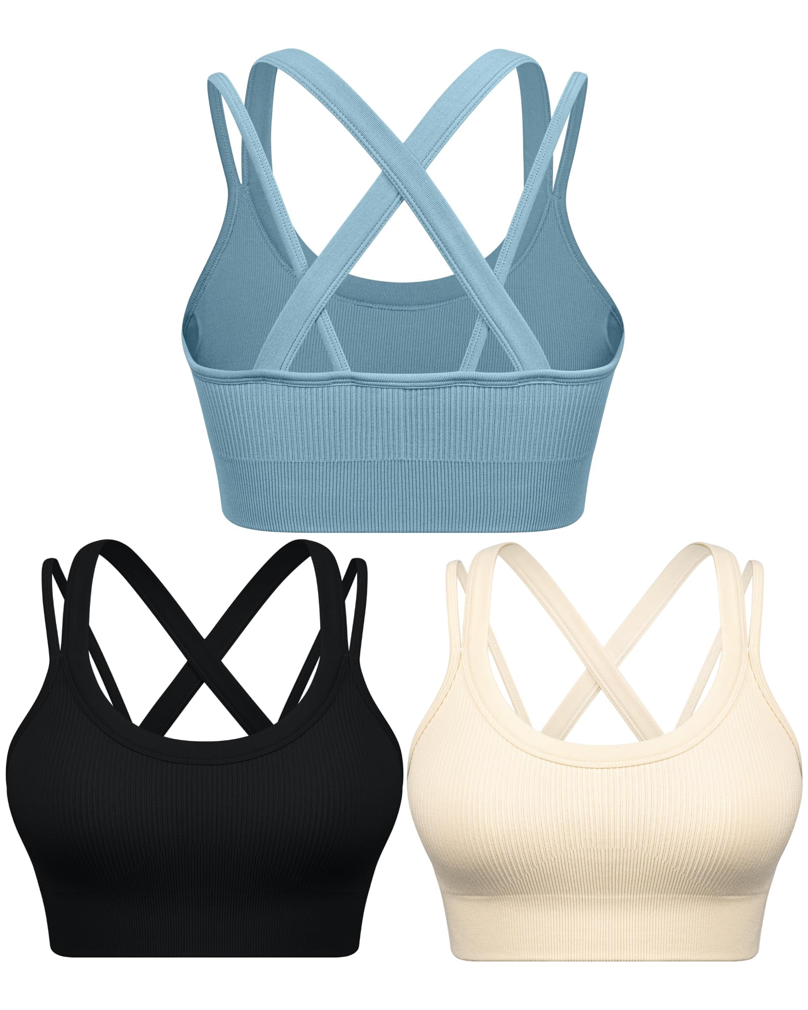 3 Pack-black/Blue/Beige Small High Support Ribbed Strappy Criss Cross ...