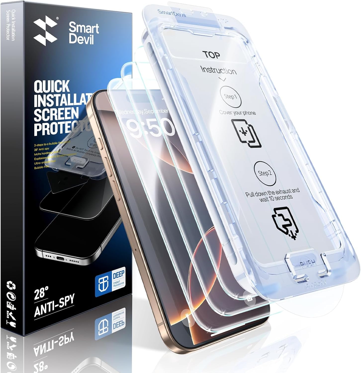 3 Pack for iPhone 16 Pro Max Screen Protector, 9H Hardness Military ...