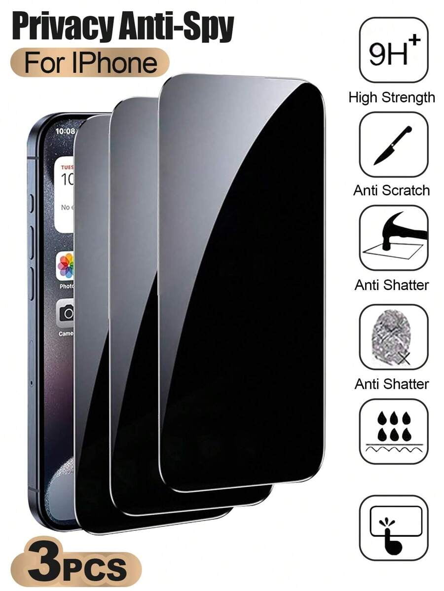 3-Pack iPhone Privacy Tempered Glass Screen Protector，Anti-Spy Tech ...