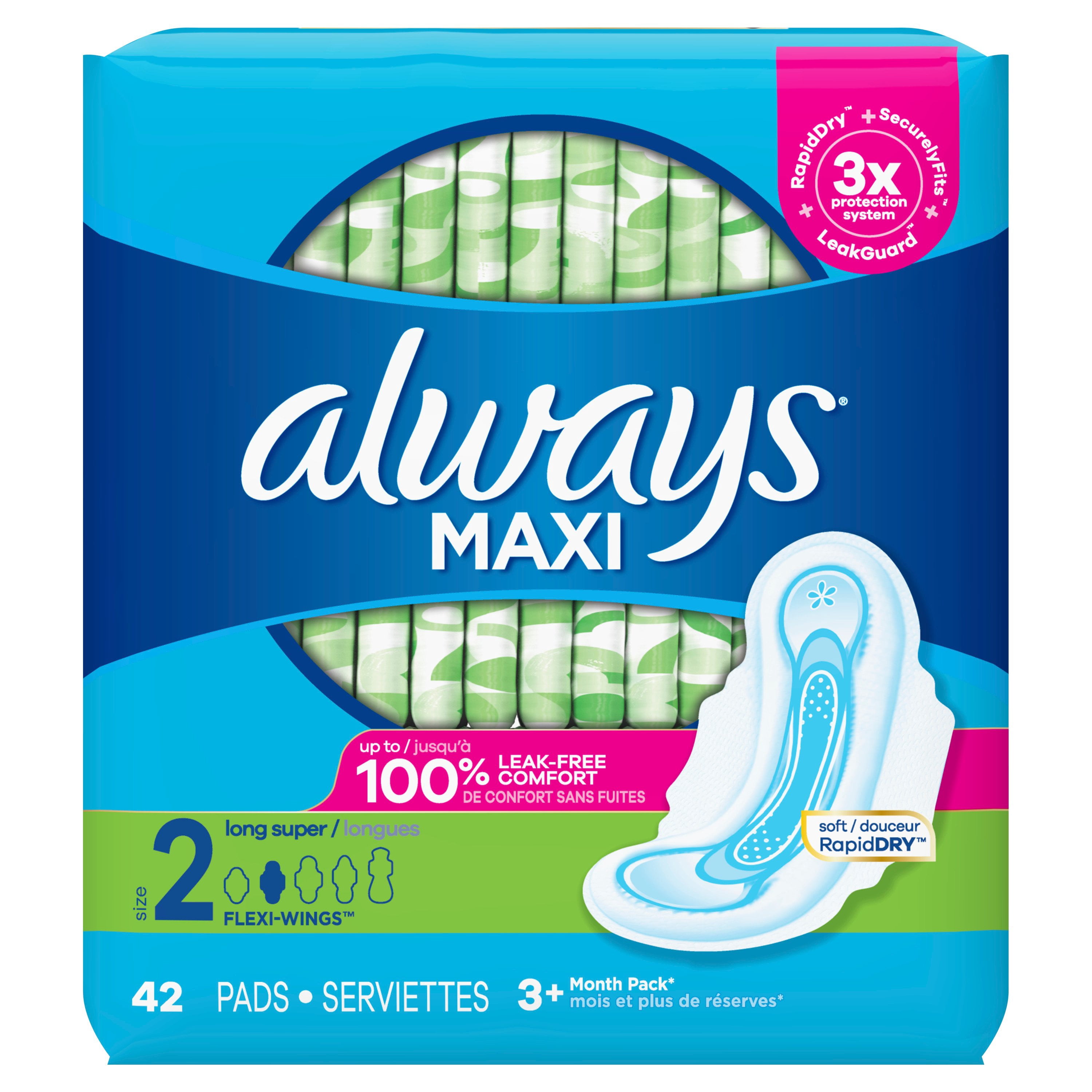 3 Pack of Always Maxi Daytime Pads with Wings, Super, Unscented Size 2 ...