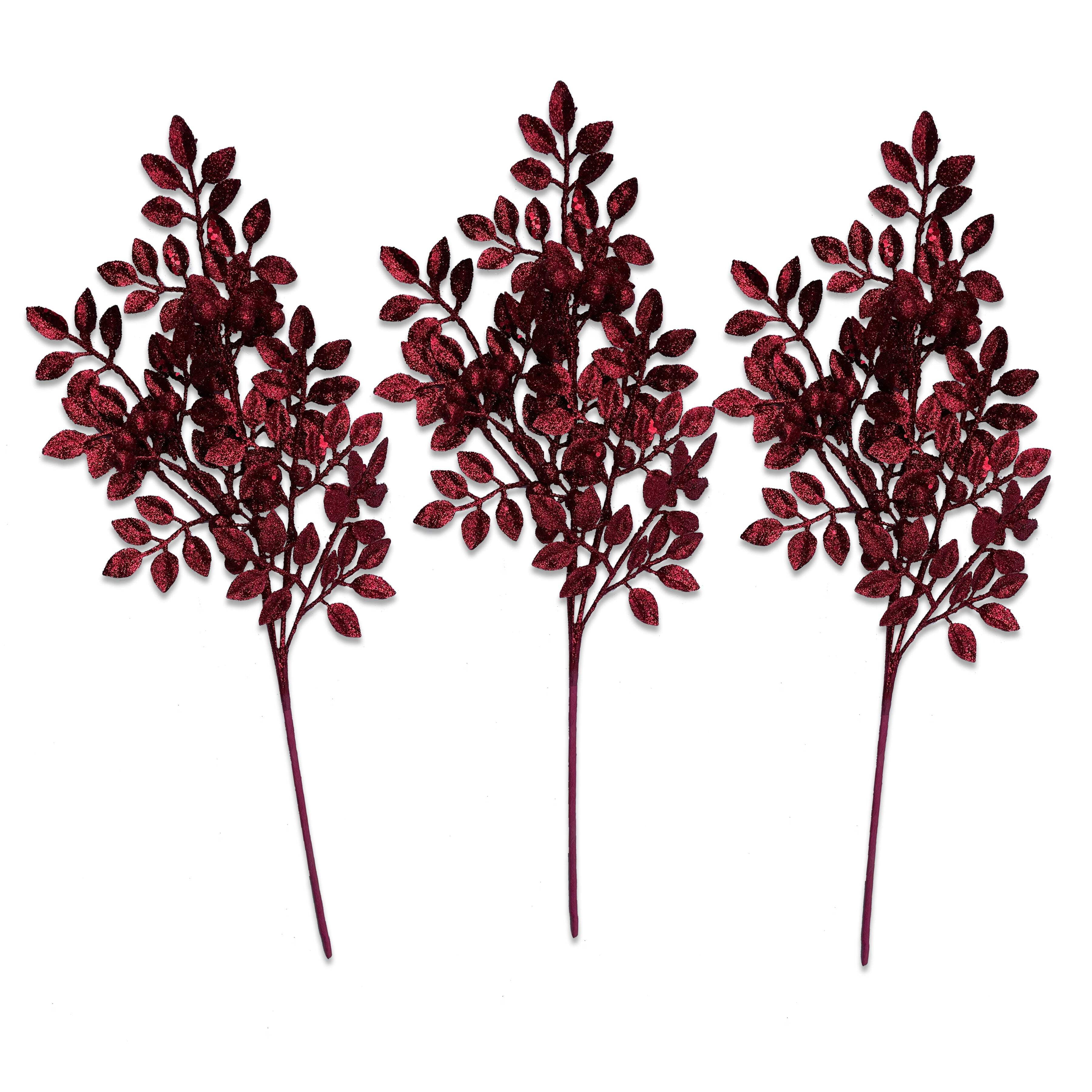3 Pack of Burgundy Leaf Clustered Glitter Picks - Walmart.com