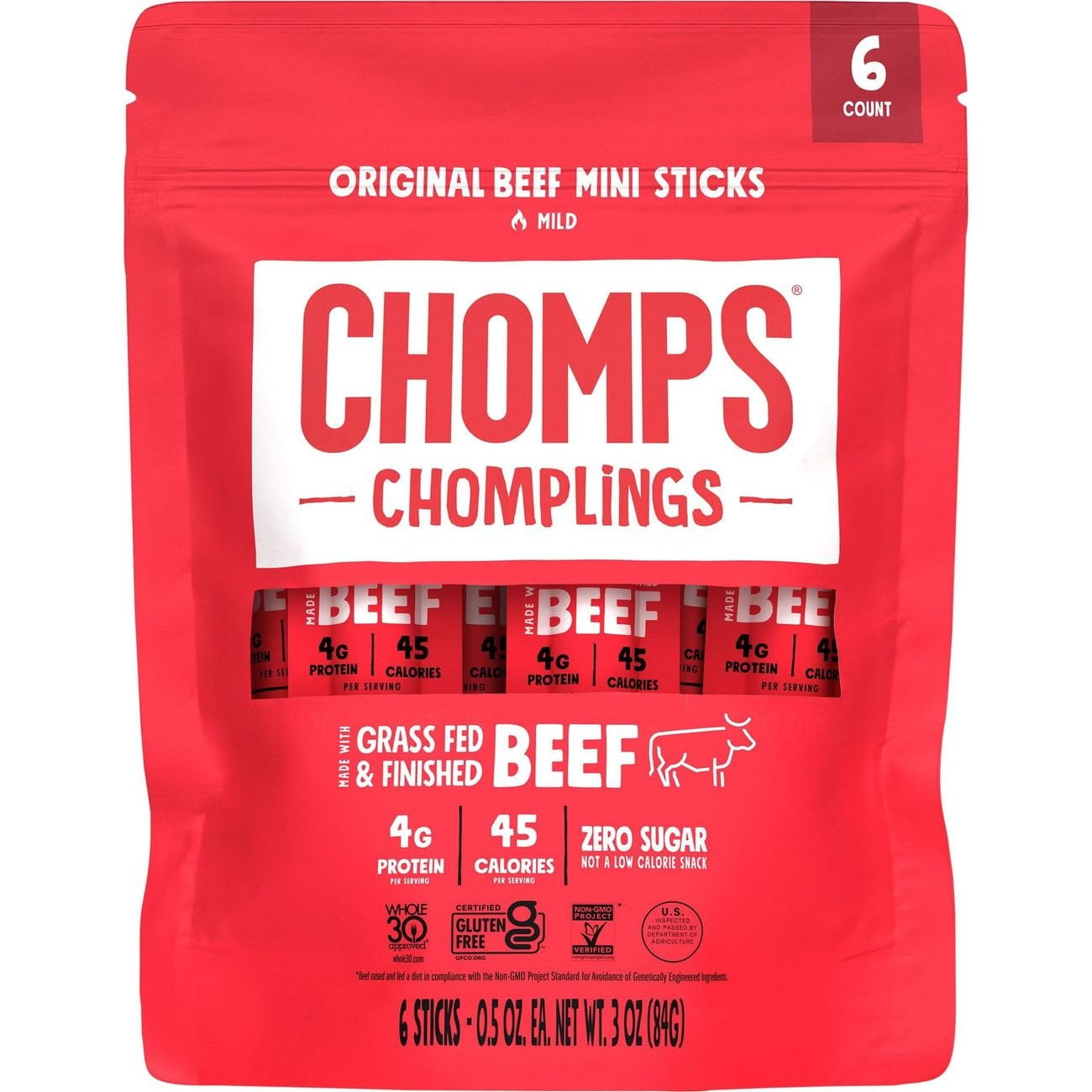 3 Pack of Chomps Chomplings 4g Protein Mini Original Beef Jerky Meat ...