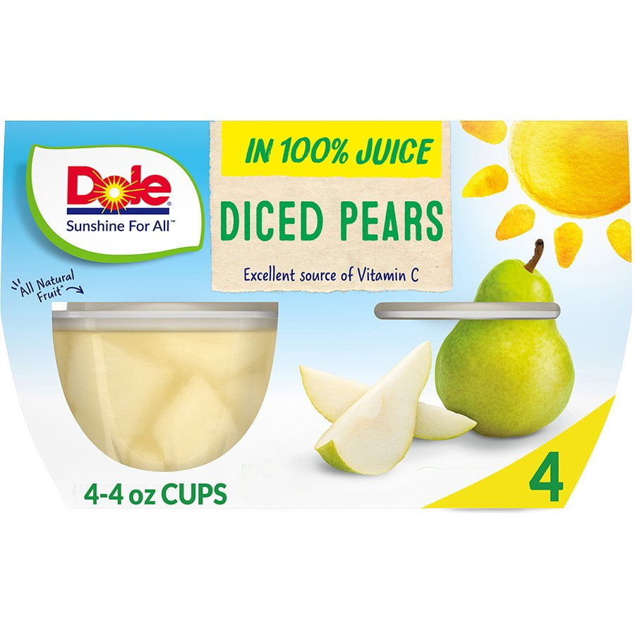 3 Pack of Dole Fruit Bowls - Diced Pears in 100% Juice - 4 ct ...