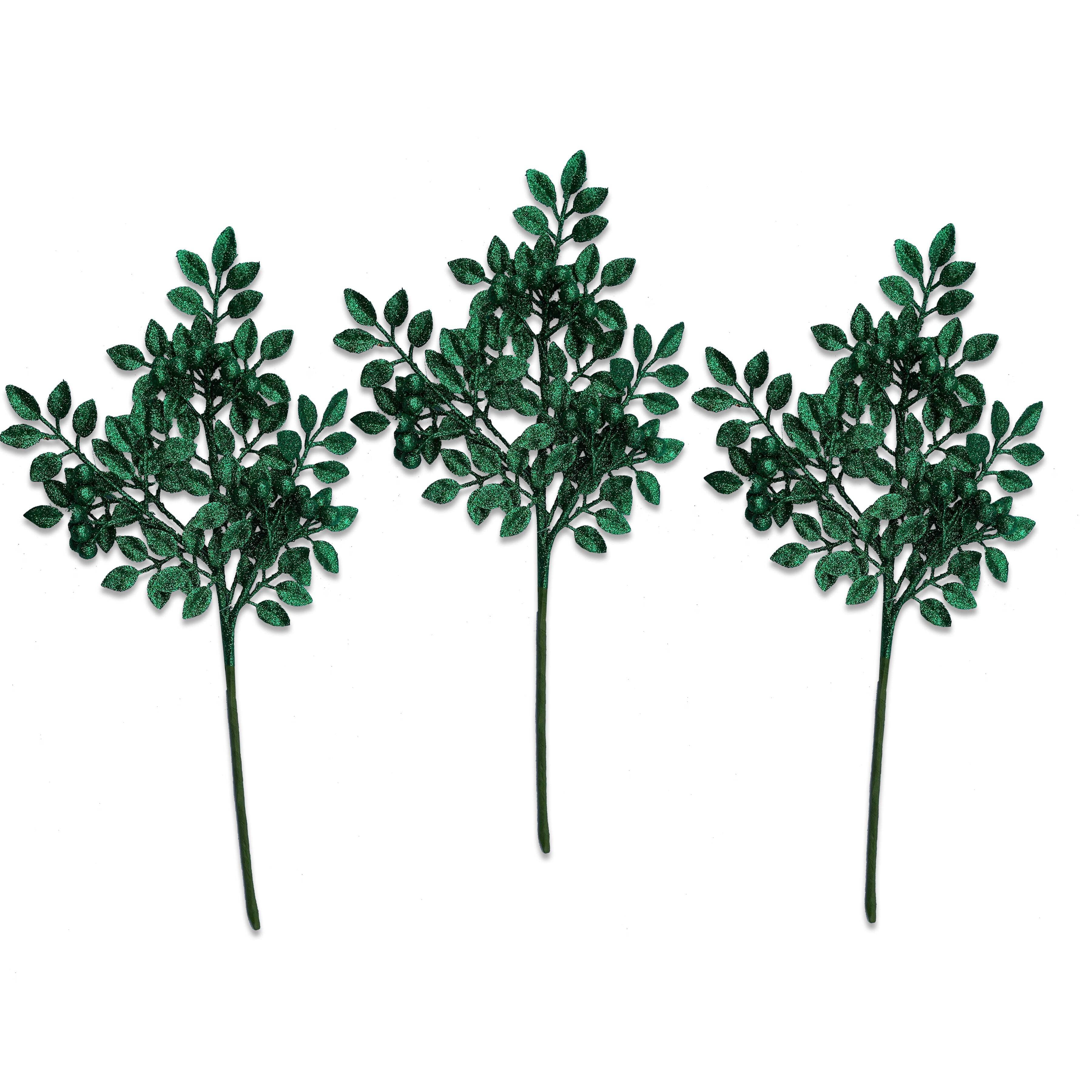 3 Pack of Emerald Green Leaf Clustered Glitter Picks - Walmart.com