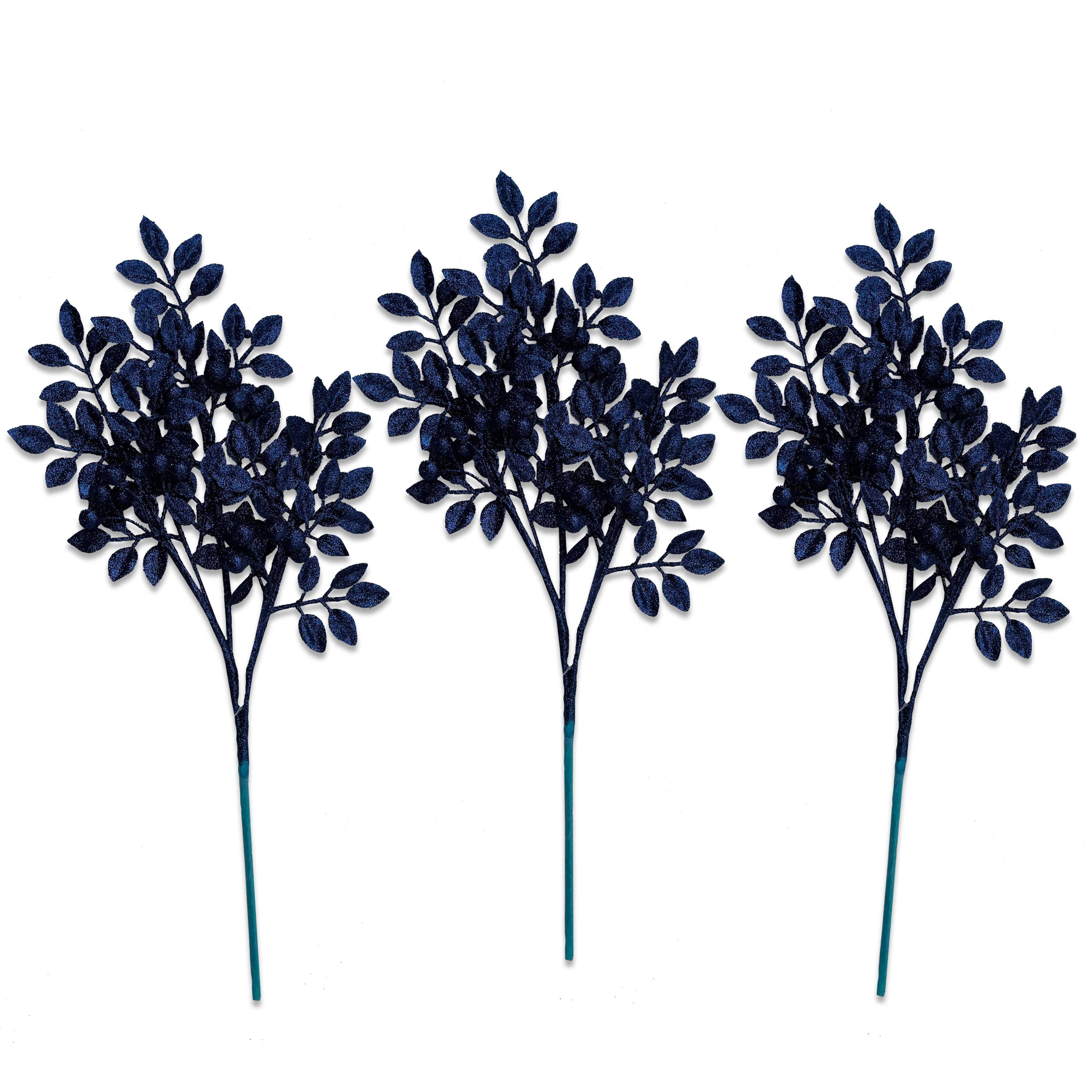 3 Pack of Navy Blue Leaf Clustered Glitter Picks - Walmart.com