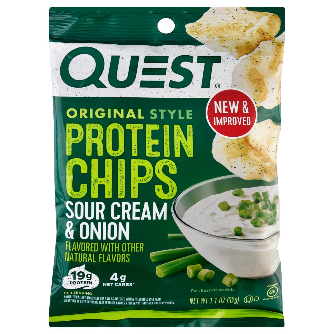 3 Pack of Quest 19g Protein Chips - Sour Cream & Onion - 1.1 oz ...
