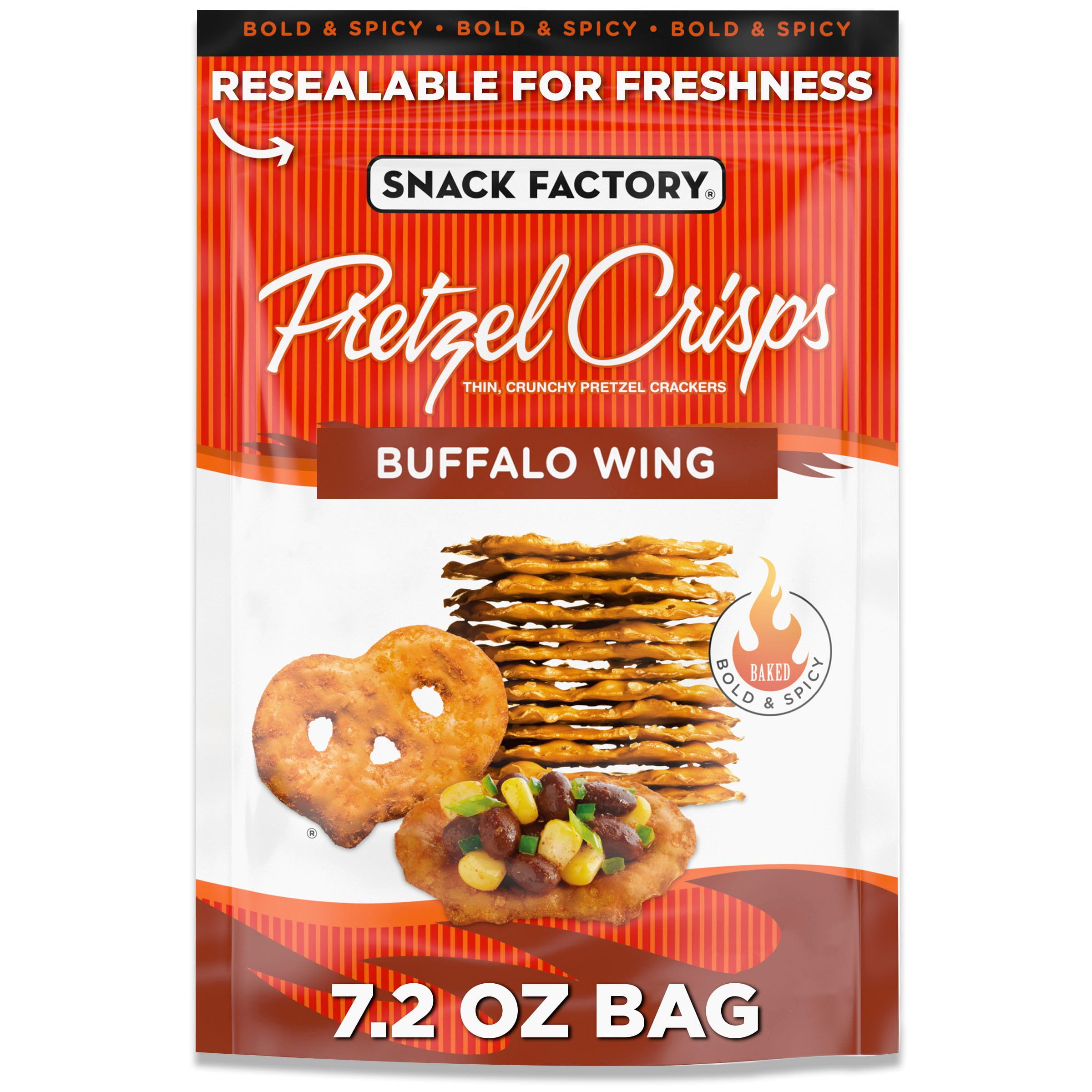3 Pack of Snack Factory Buffalo Wing Pretzel Crisps - 7.2 oz (Packaging ...