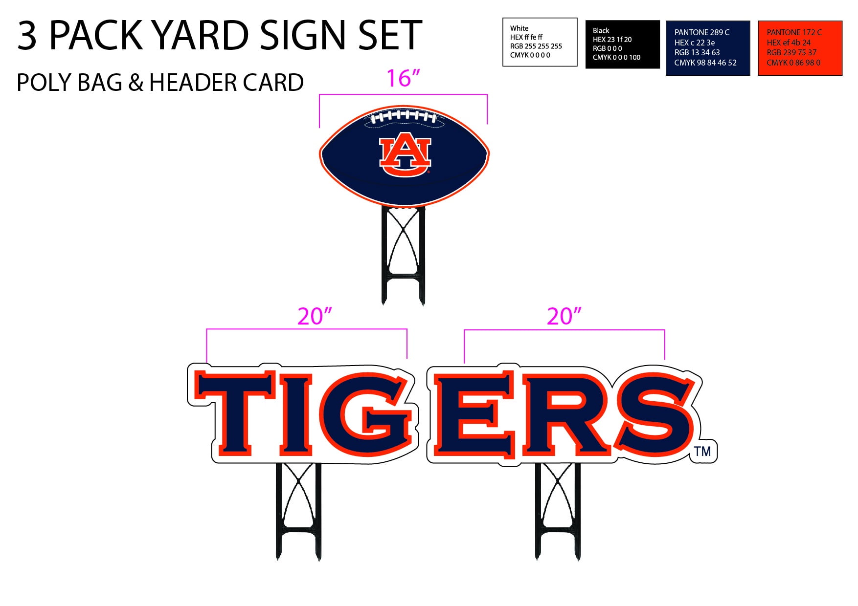 NCAA Auburn Tigers 3 Pack of Team Fandom Yard Signs with Assorted Local ...