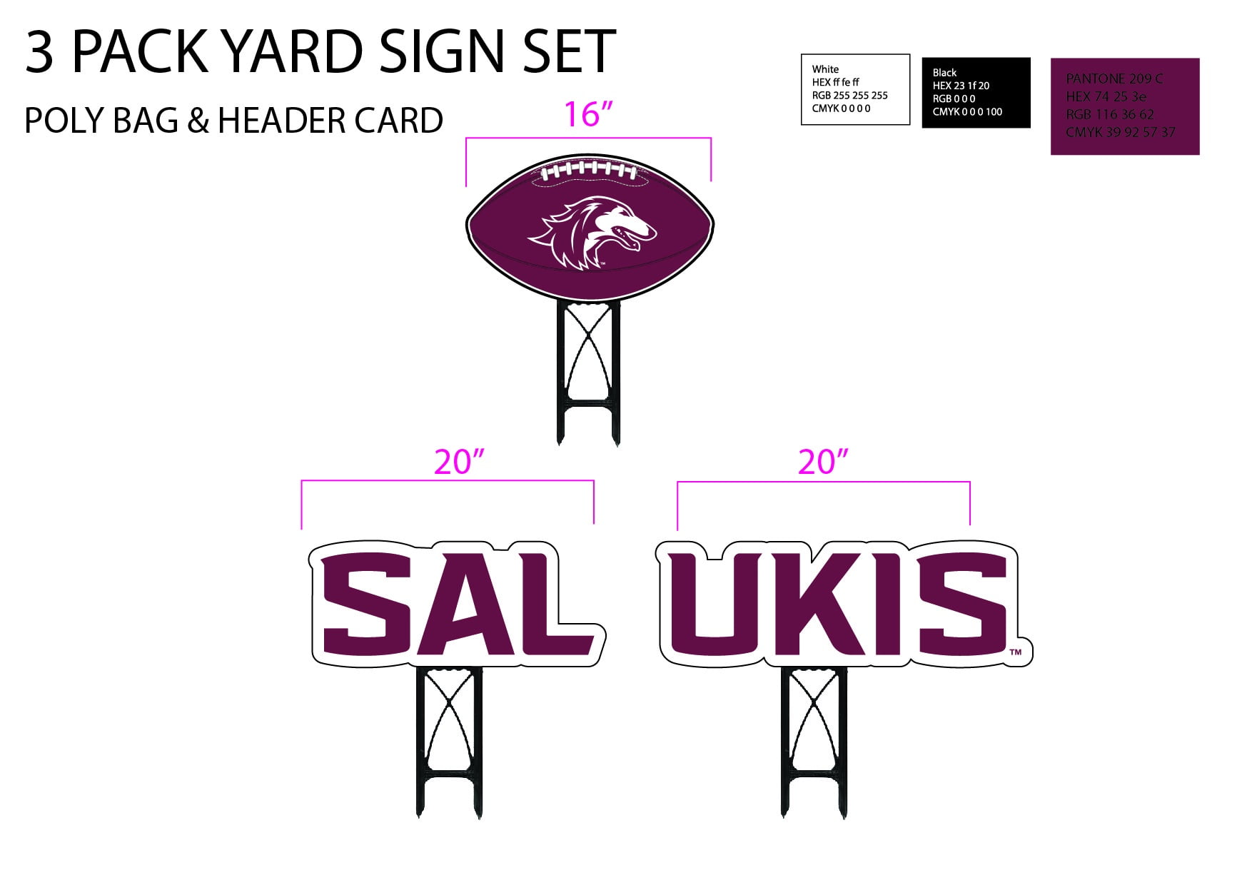 NCAA Southern Illinois Salukis 3 Pack of Team Fandom Yard Signs with ...