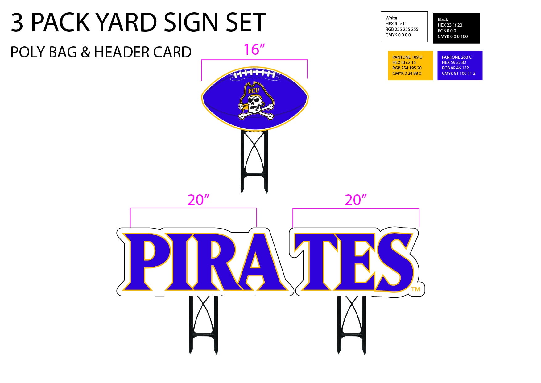 NCAA East Carolina Pirates 3 Pack of Team Fandom Yard Signs with ...