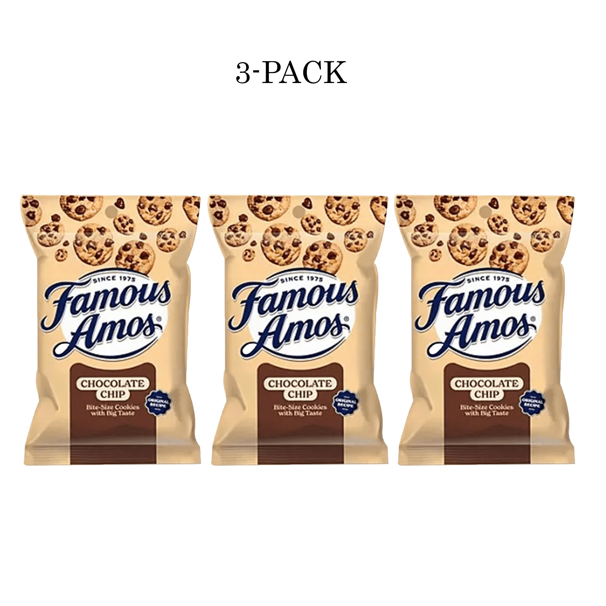 Famous Amos Chocolate Chip Cookies, 3 Packets, 2 Oz Each, Bite-Size ...