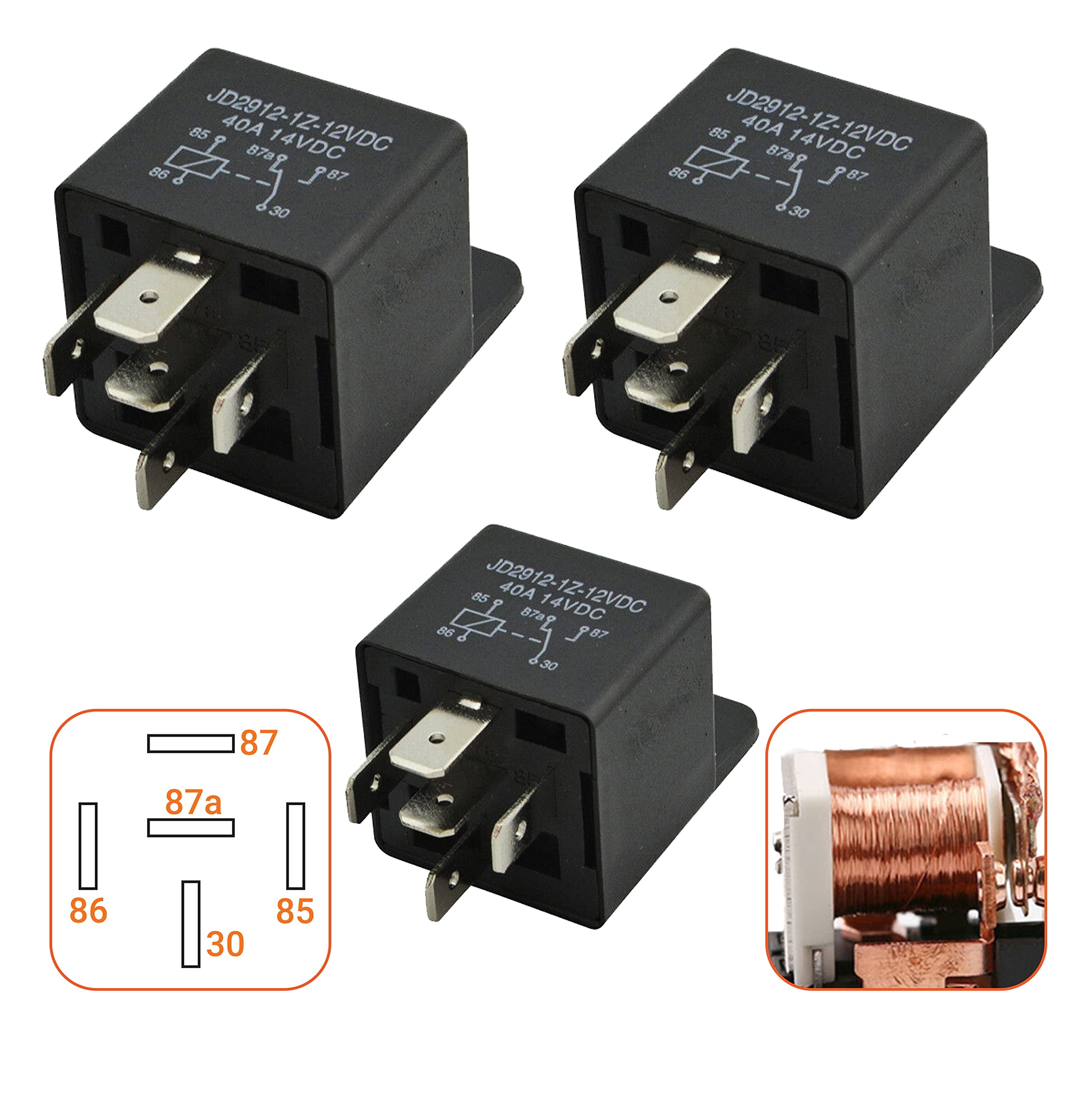3 Packs 00432101 5-Pin 12V 40A Multi-Purpose Relay Heavy Duty Relay by ...