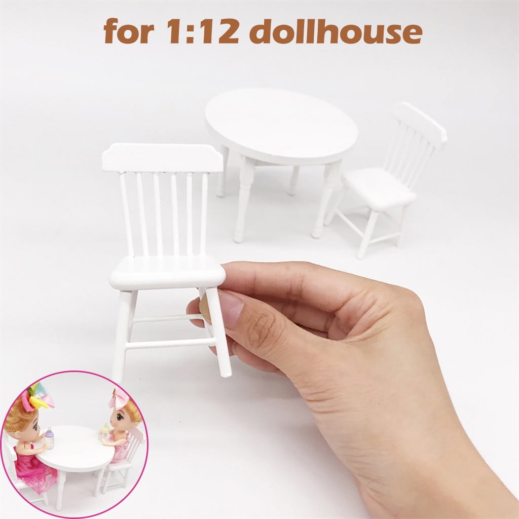 3 Packs 1:12 Scale Miniature White Wooden Dining Table & 2 Chairs Set ...