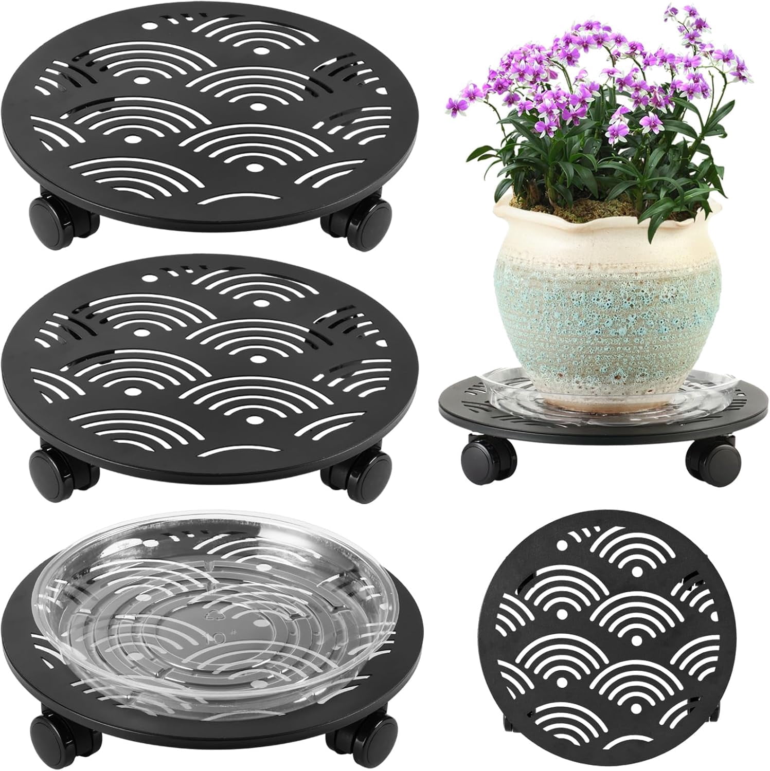 3 Packs 12" Large Metal Plant Caddy with Wheels Heavy-duty Plant Dolly ...