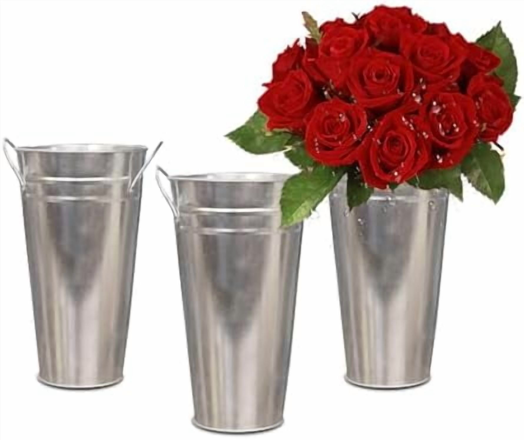 3 Packs 15 Inch Galvanized Metal Vases French Flowers Bucket with ...