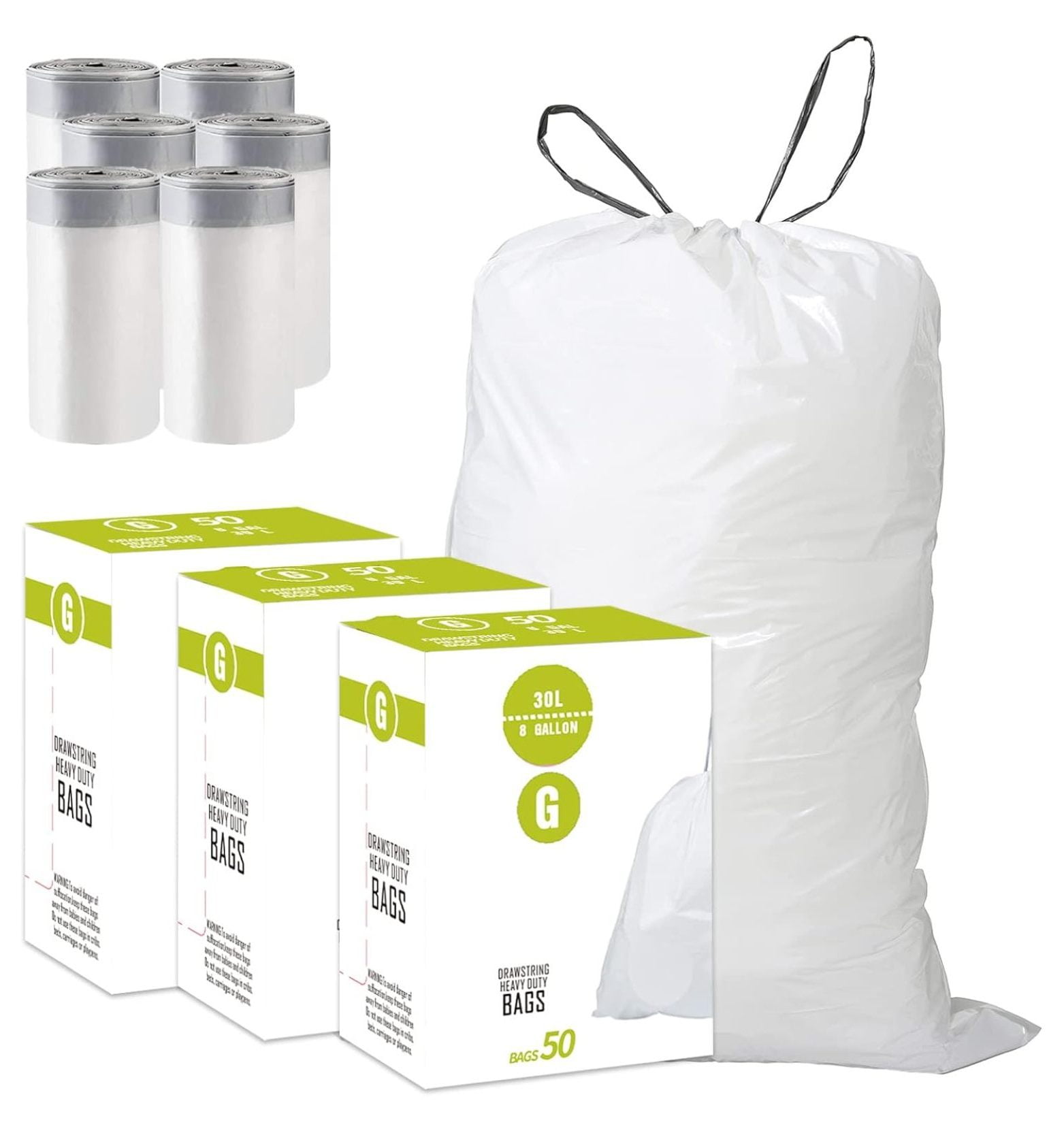 3 Packs(150 Count Total) Code G 8 Gallon Heavy Duty Drawstring Plastic ...