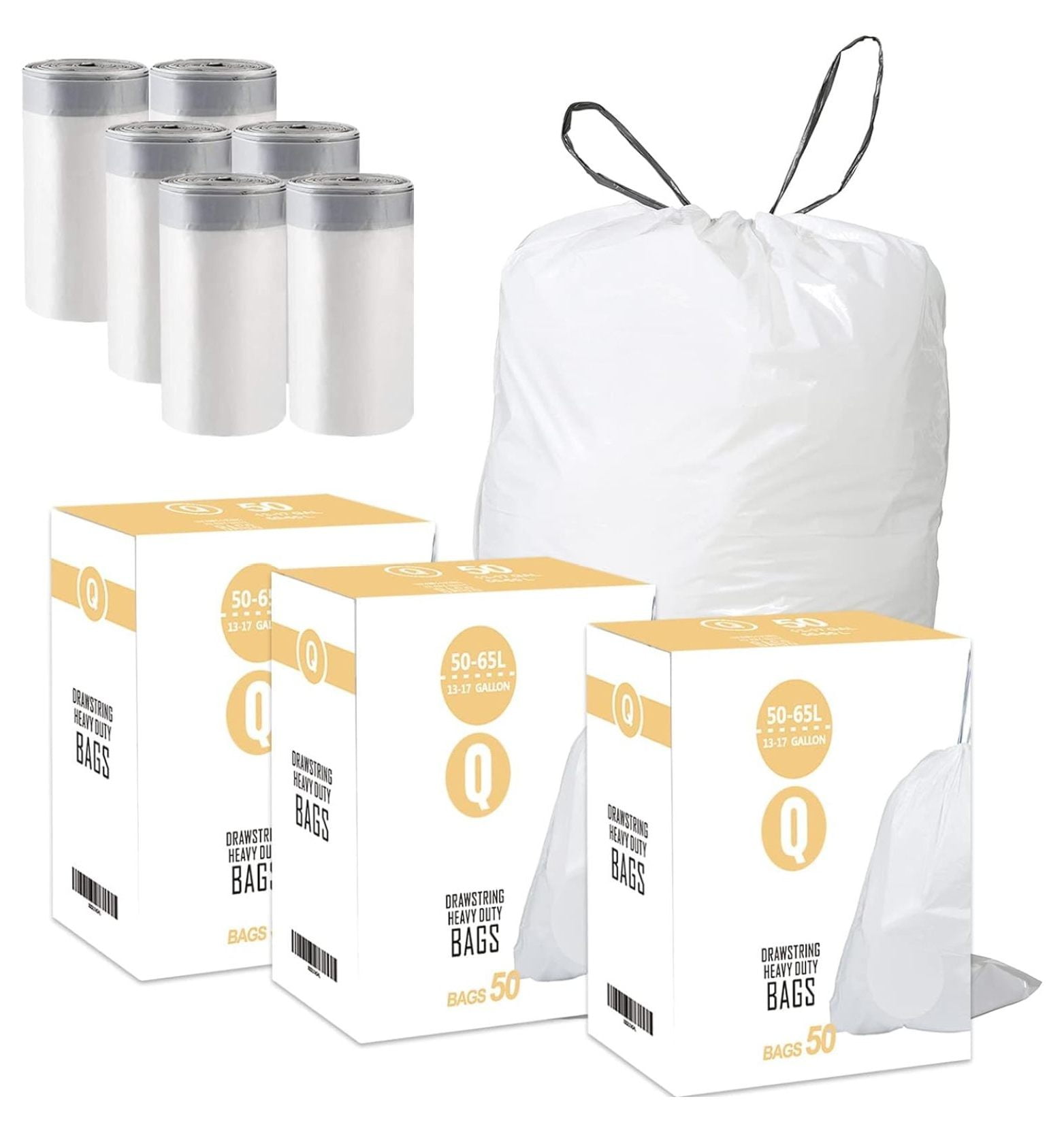 3 Packs(150 Count Total) Code Q 13-17 Gallon Heavy Duty Drawstring ...