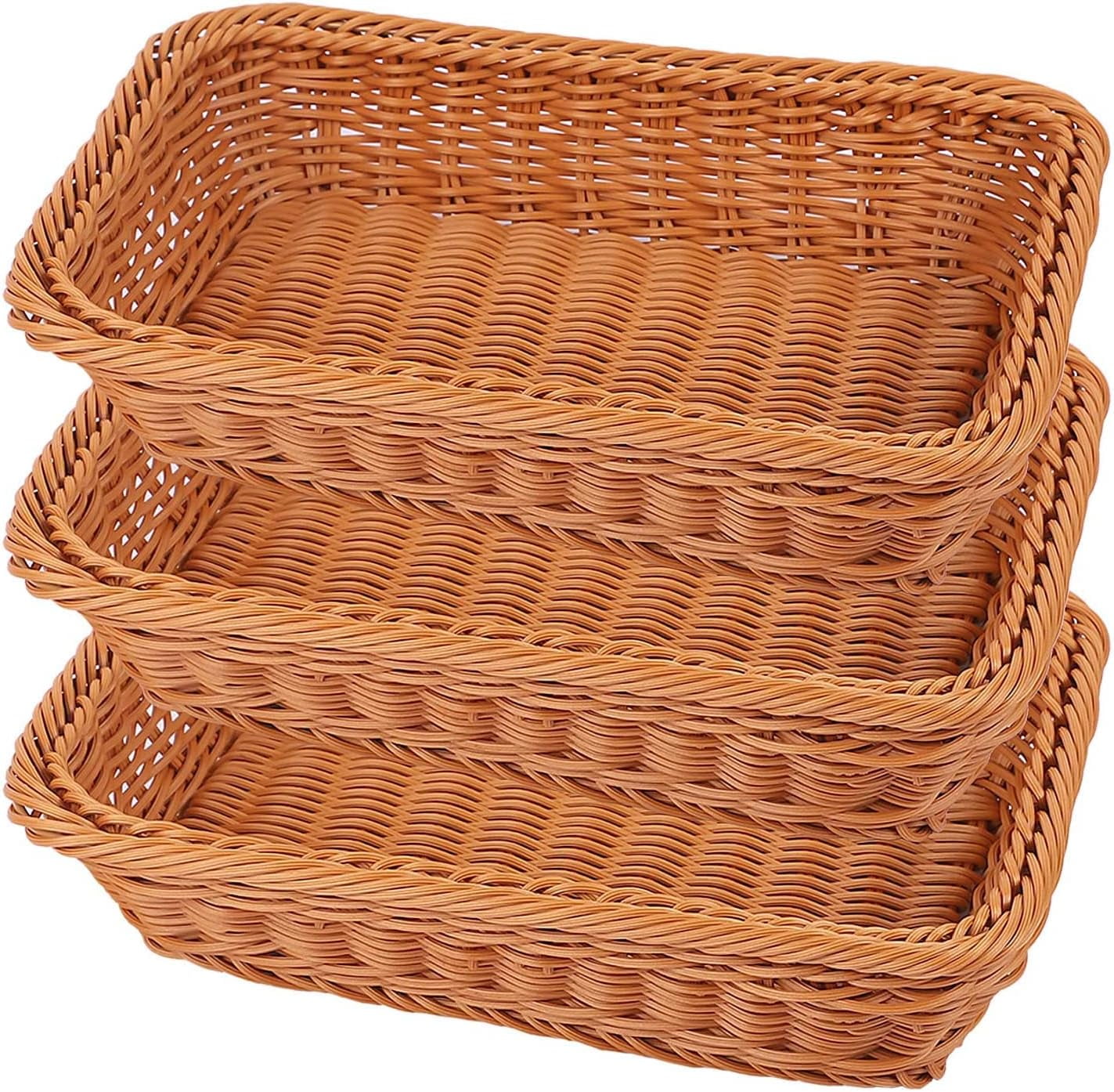 3 Packs 16 Inch Poly Wicker Bread Baskets, Handmade Woven Pantry ...