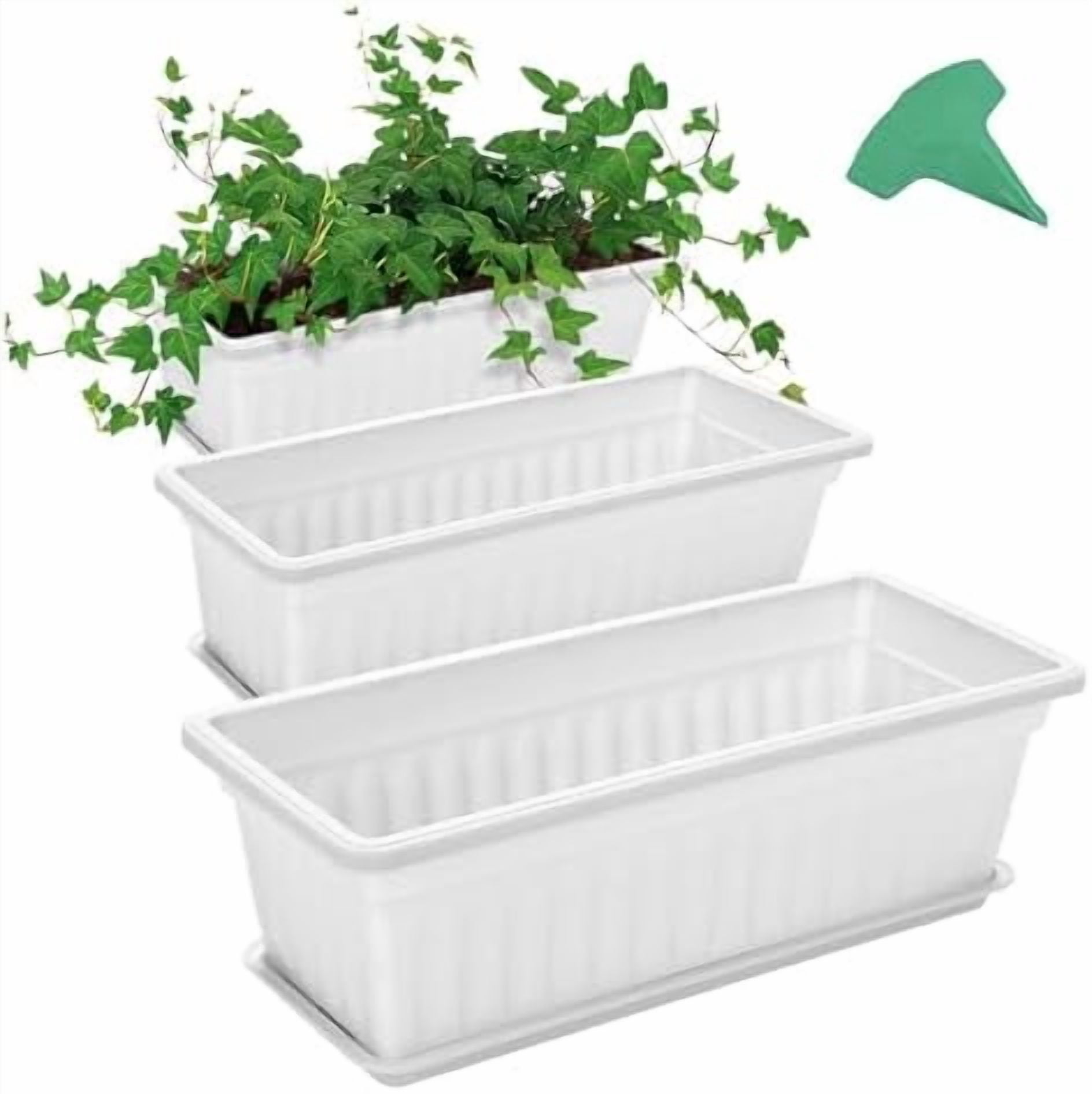 3 Packs 17 Inches White Flower Window Box Plastic Vegetable Planters ...