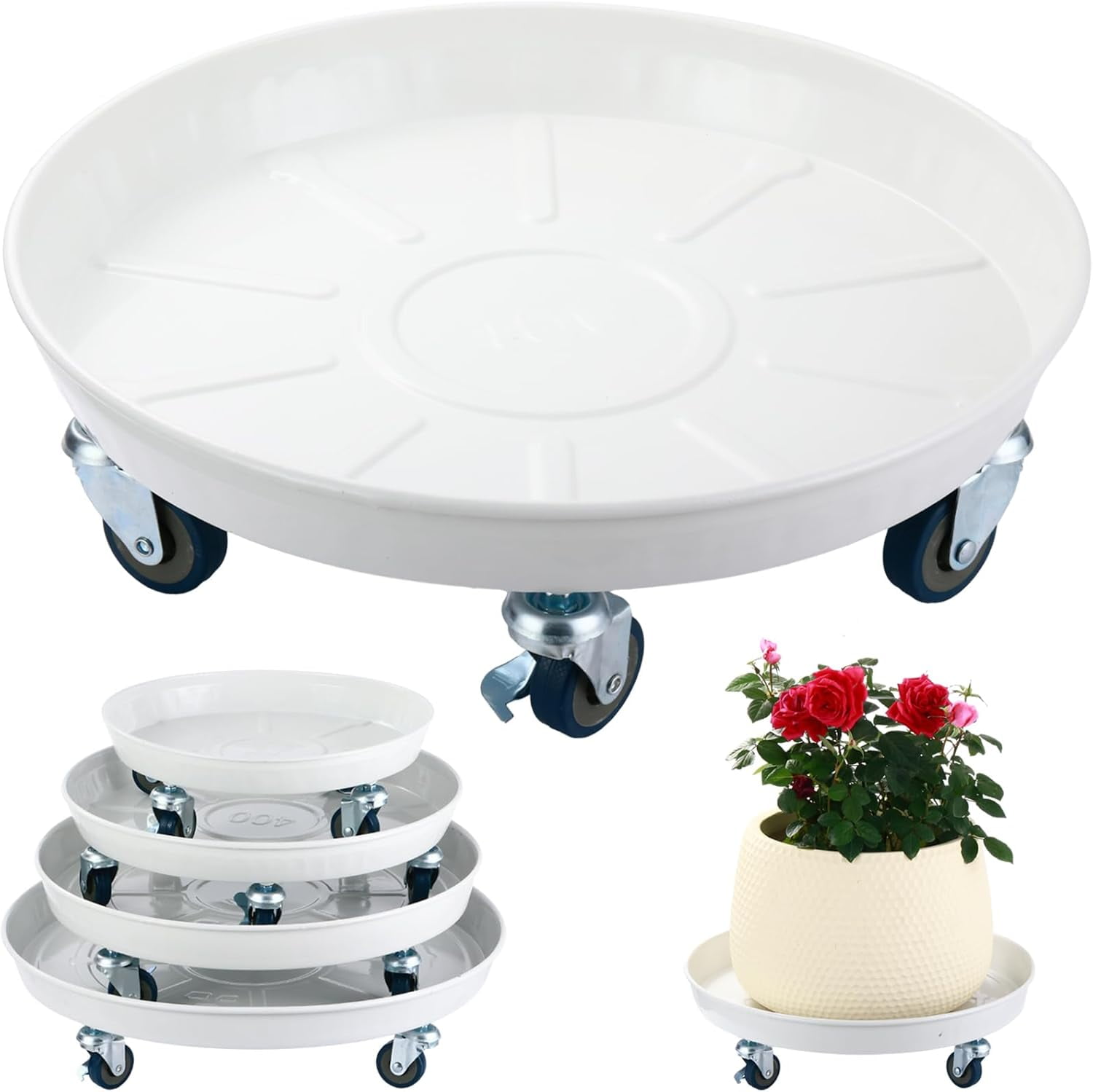 3 Packs 18” Metal Plant Caddy with Wheels Extra-Large Rolling Plant ...