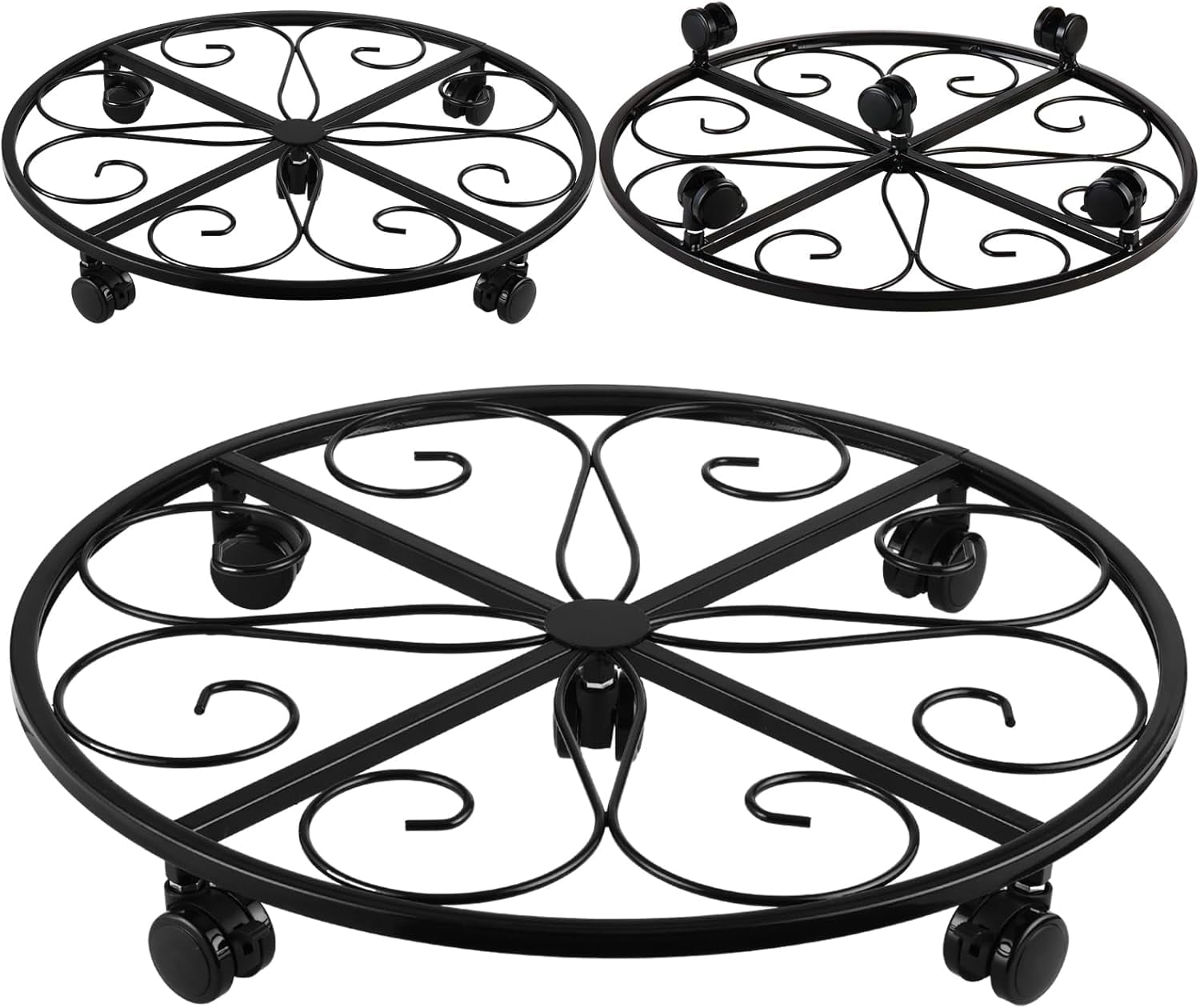 3 Packs 18” Plant Caddy with Wheels Metal Plant Stand on Wheels for ...