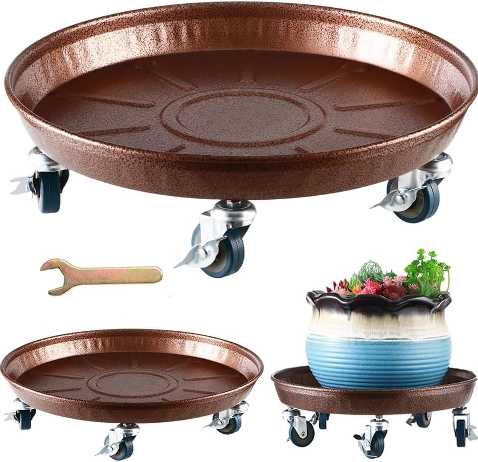 3 Packs 20" Metal Plant Caddy with Wheels Extra-Large Rolling Plant Stand Heavy-Duty Plant Dolly ...