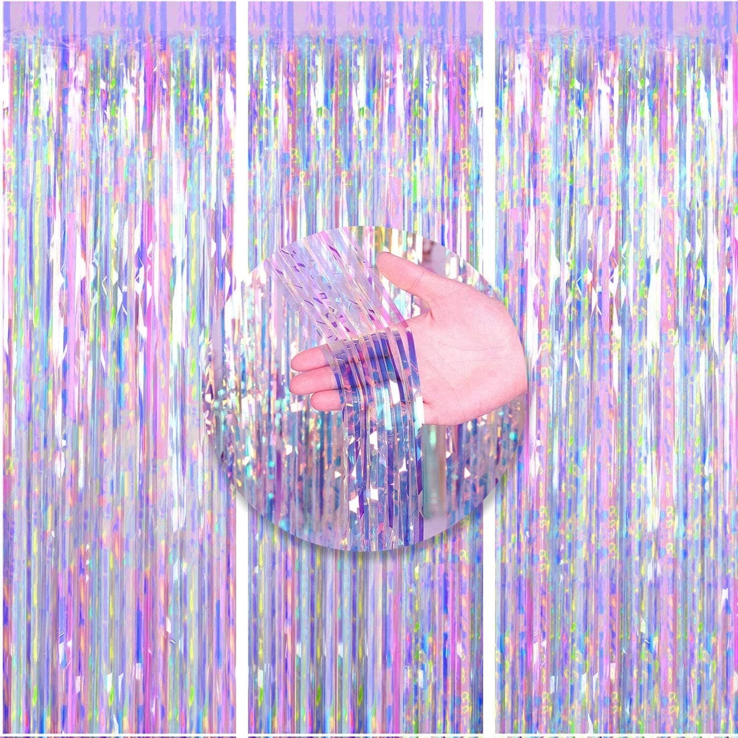 3 Packs 3.3ft x 6.6ft Purple Metallic Tinsel Foil Fringe Curtains Photo ...