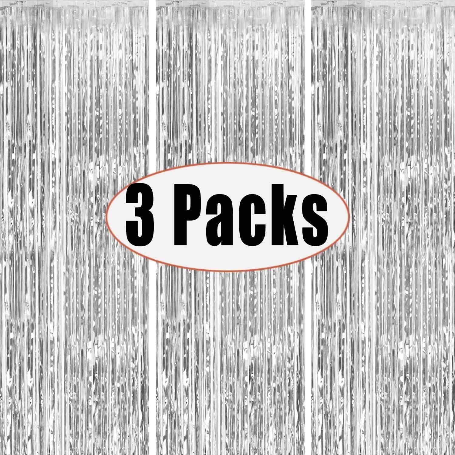 3 Packs 3.3ft x 6.6ft Silvery Metallic Tinsel Foil Fringe Curtains ...