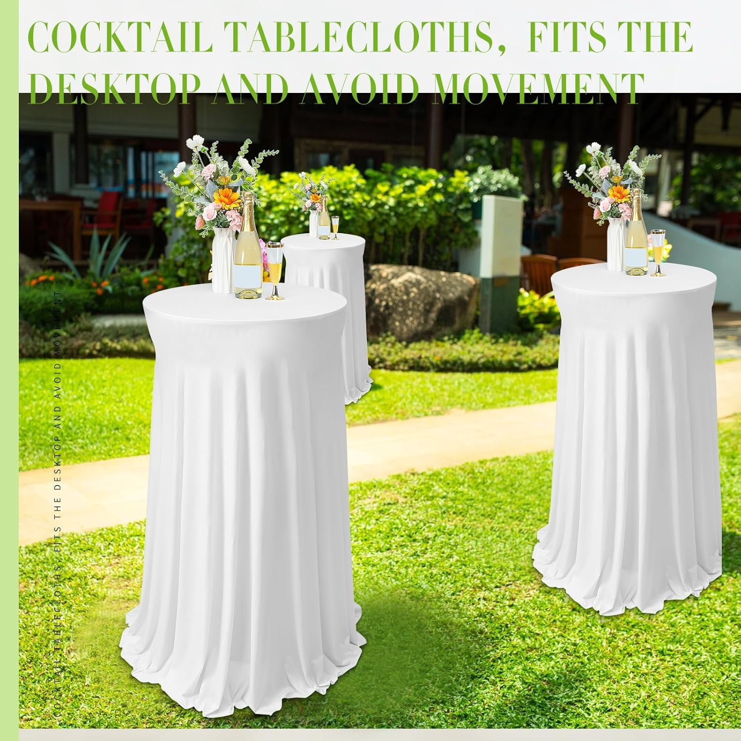 3 Packs 32 x 43 Inch Round Spandex Cocktail Tablecloths with Skirt ...