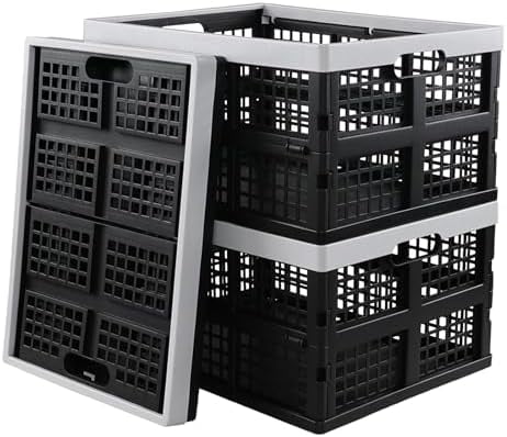 3 Packs 34 L Plastic Collapsible Storage Crates, Stackable Foldable ...