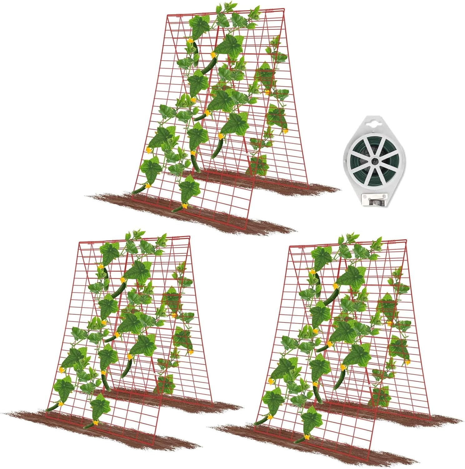 3 Packs 34 x 48 Inches Green Foldable Cucumber Trellis A-Frame Garden ...