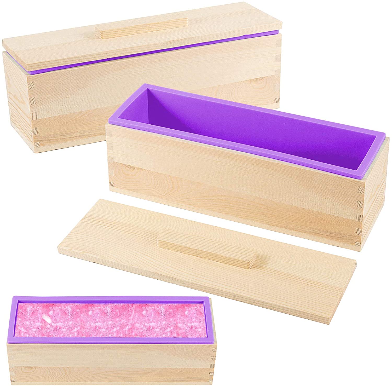 3 Packs 42oz Silicone Soap Molds, Rectangular Soap Mold kit with Wooden ...