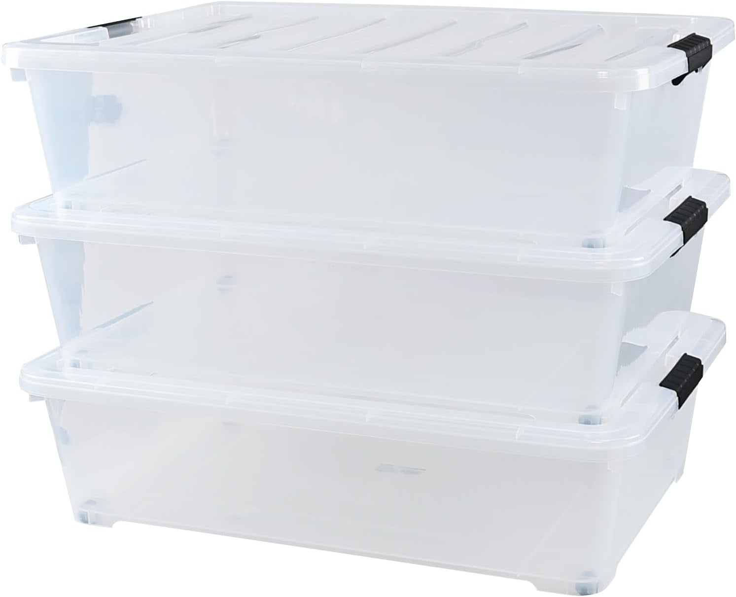 3 Packs 50 L Large Under Bed Storage Bins, Plastic Shallow Box with ...