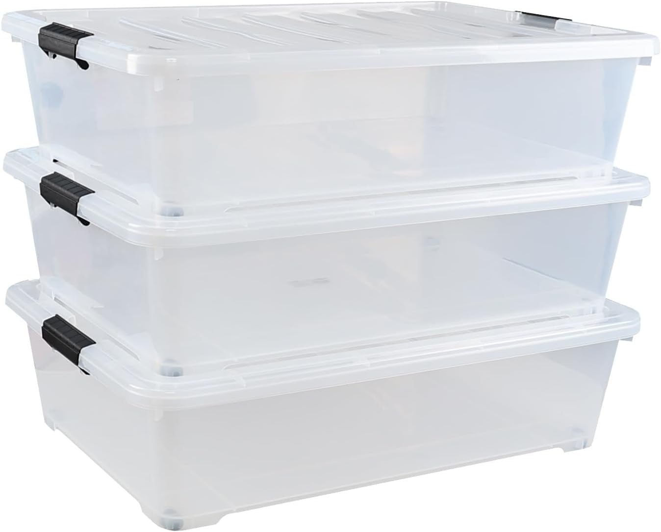3 Packs 50 Quart Plastic Under Bed Storage Container Bins with Wheels ...