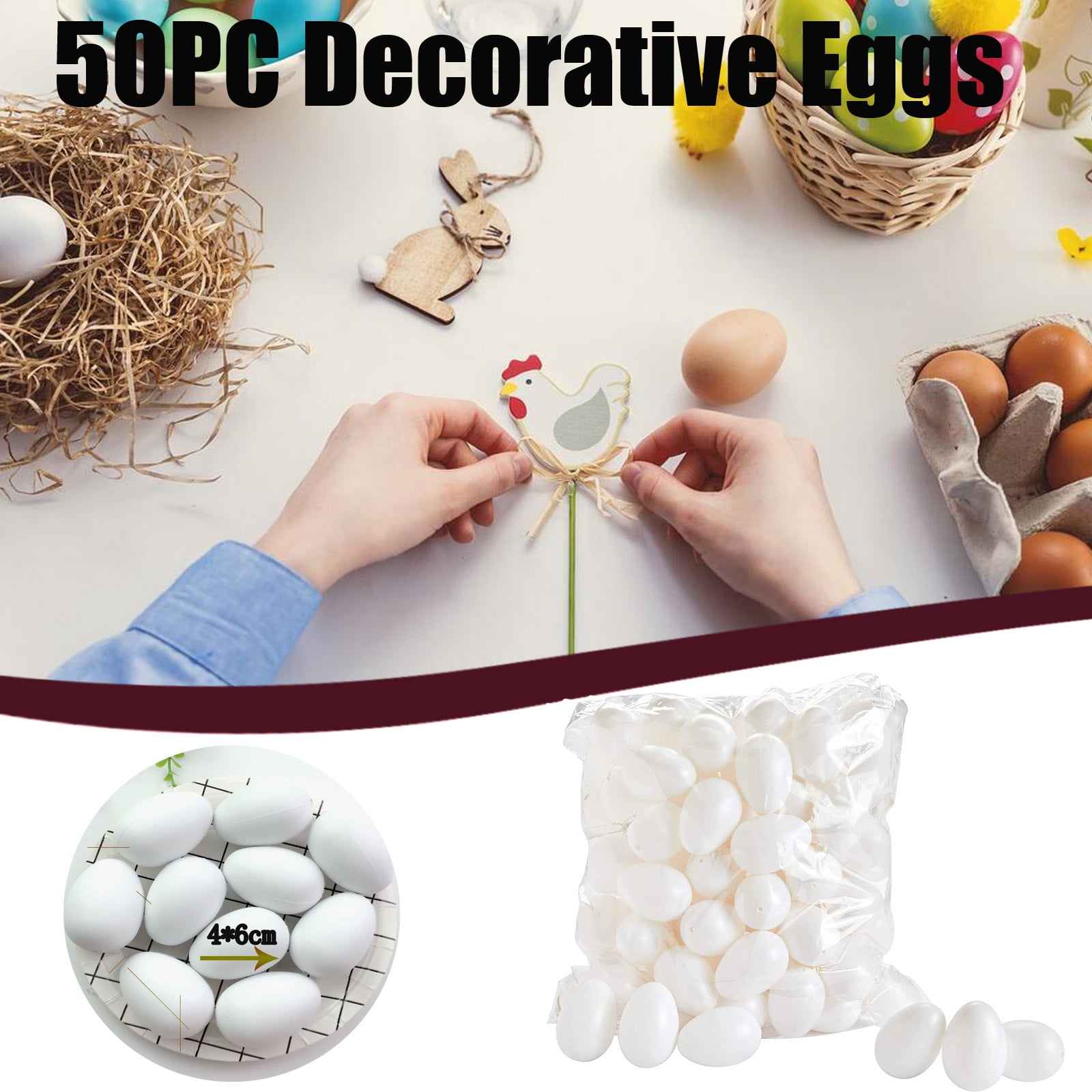 3 Packs 50 White Plastic Easter Eggs 6cm for Decorating Crafts School ...