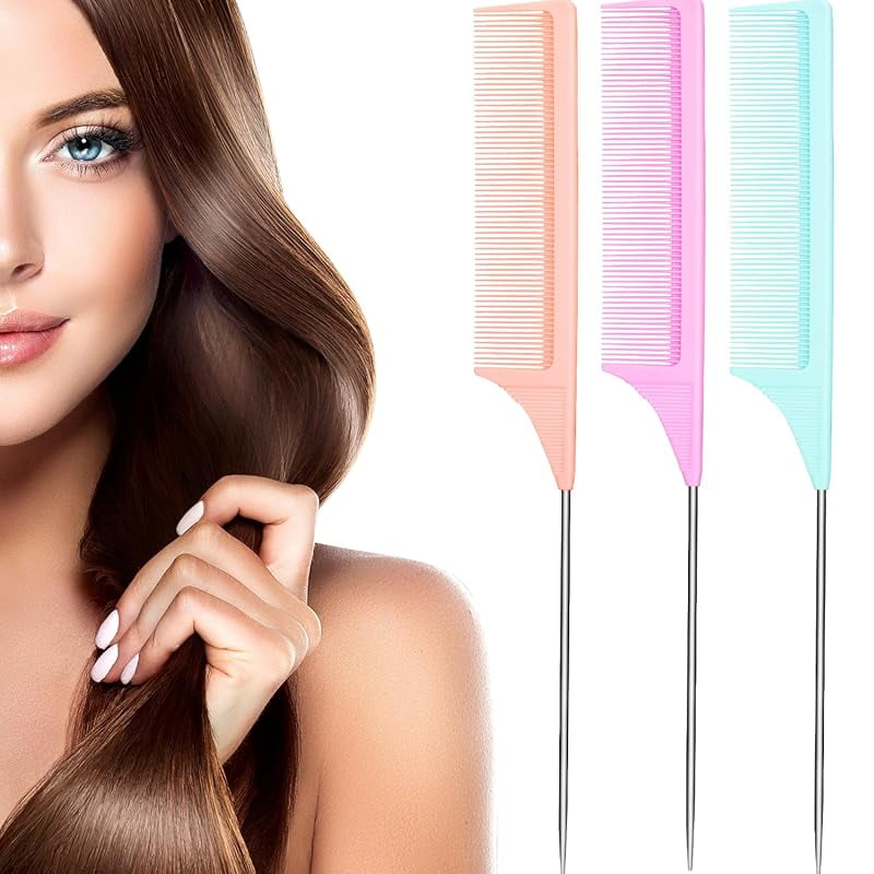 3 Packs 9 Inch Rat Tail Comb Carbon Fiber Heat Resistant Teasing Comb ...
