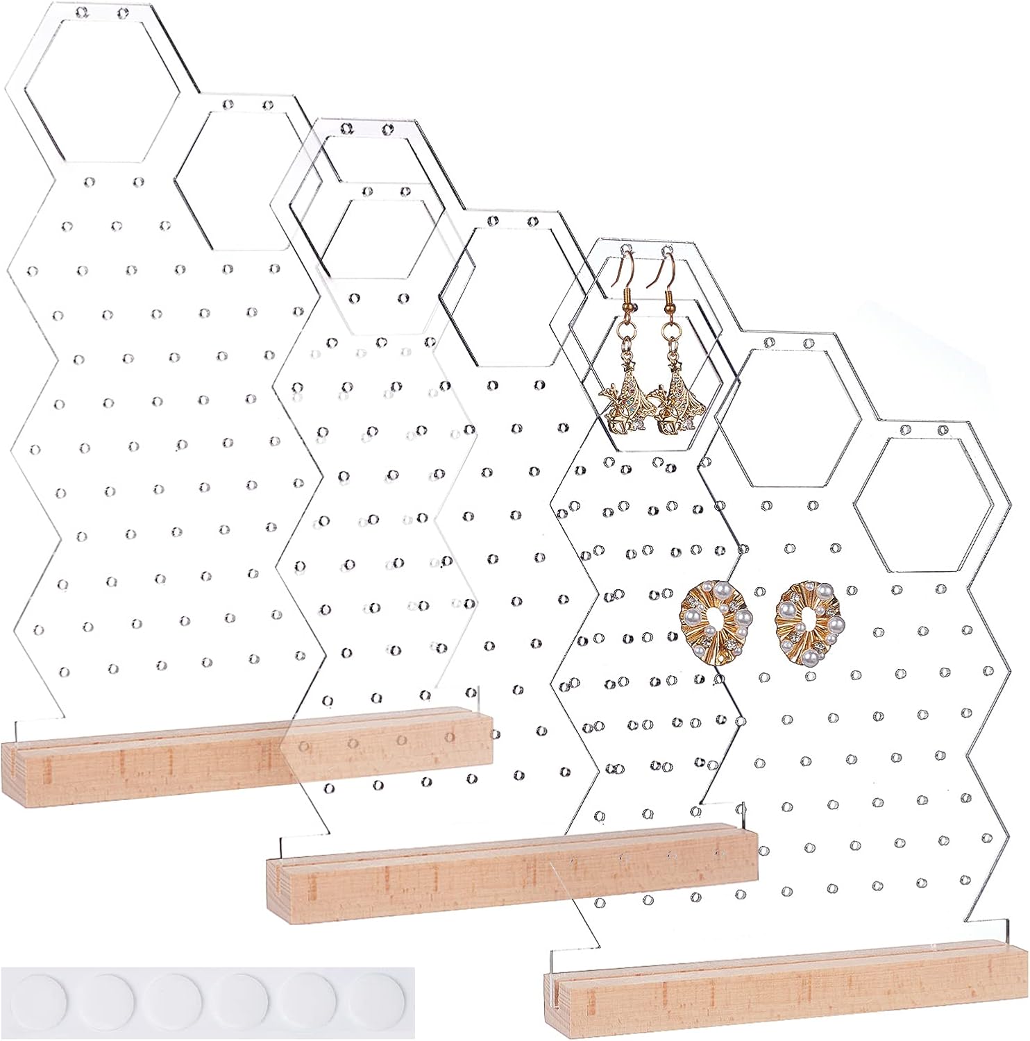 3 Packs 95 Holes Honeybomb Acrylic Earrings Holders Earring Stud ...