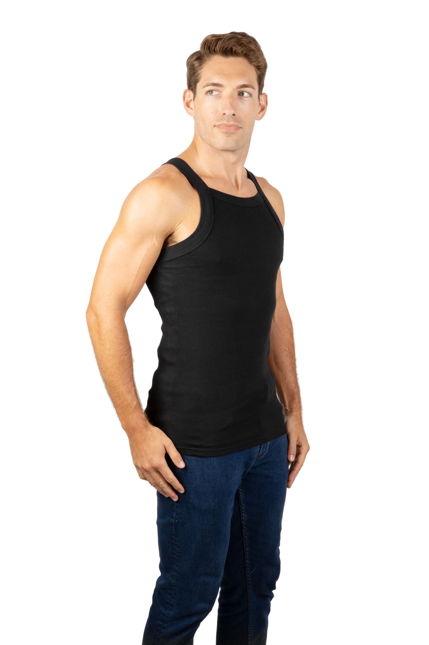 3 Packs AC Basics Men's G-unit Style Cotton Tank Tops Square Cut Muscle ...