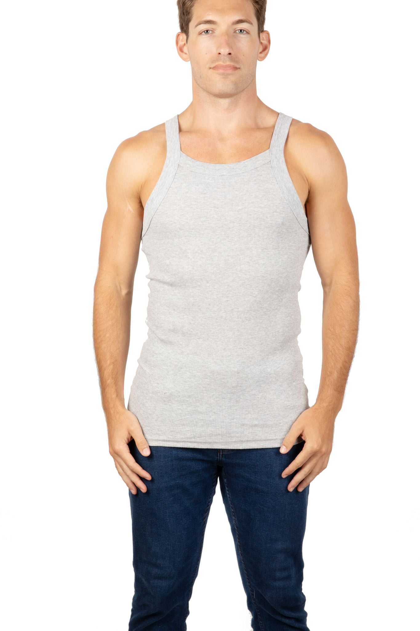 3 Packs AC Basics Men's G-unit Style Cotton Tank Tops Square Cut Muscle ...