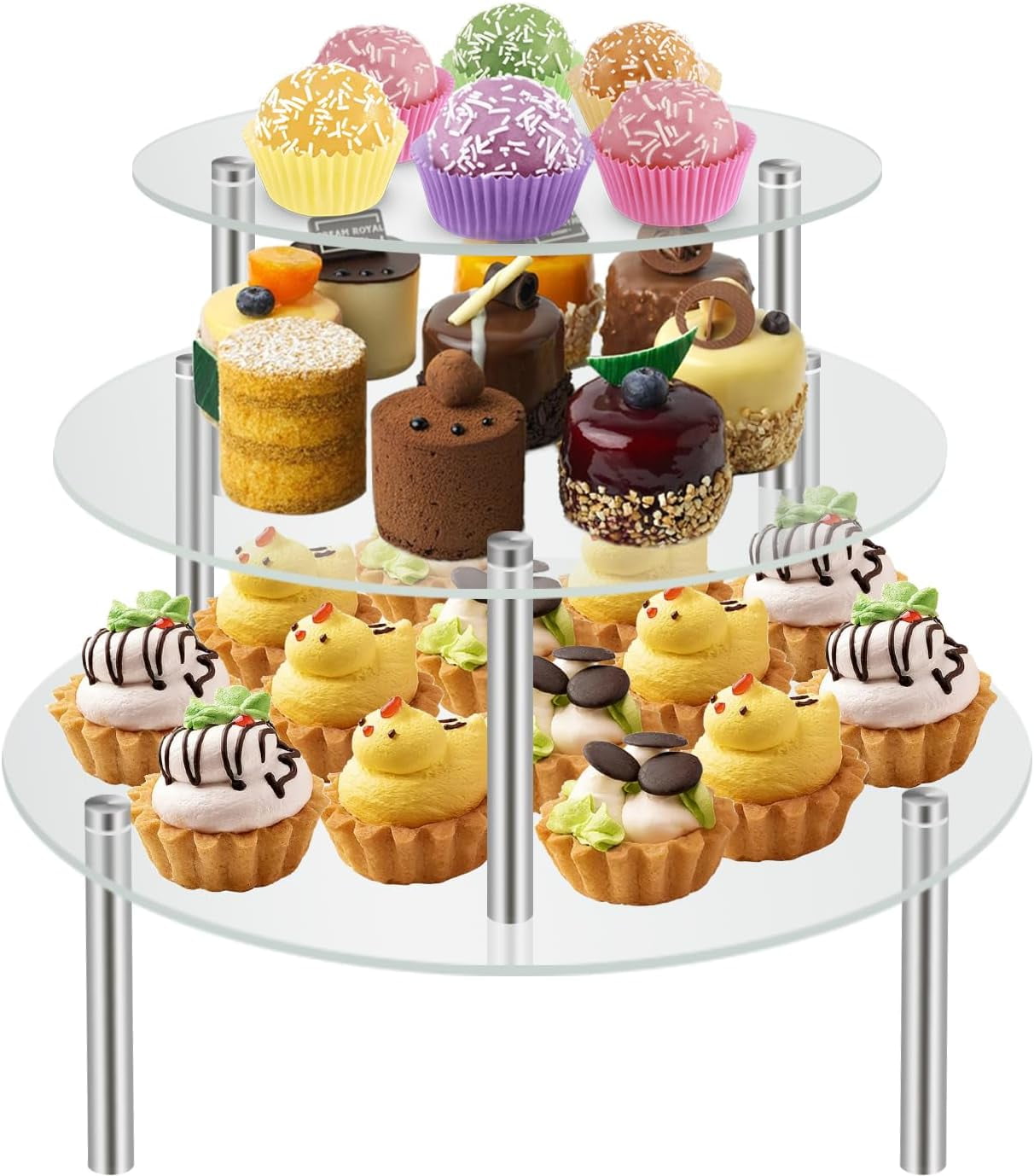 3 Packs Acrylic Cake Stand, Round Food Display Stand Clear Cupcake ...