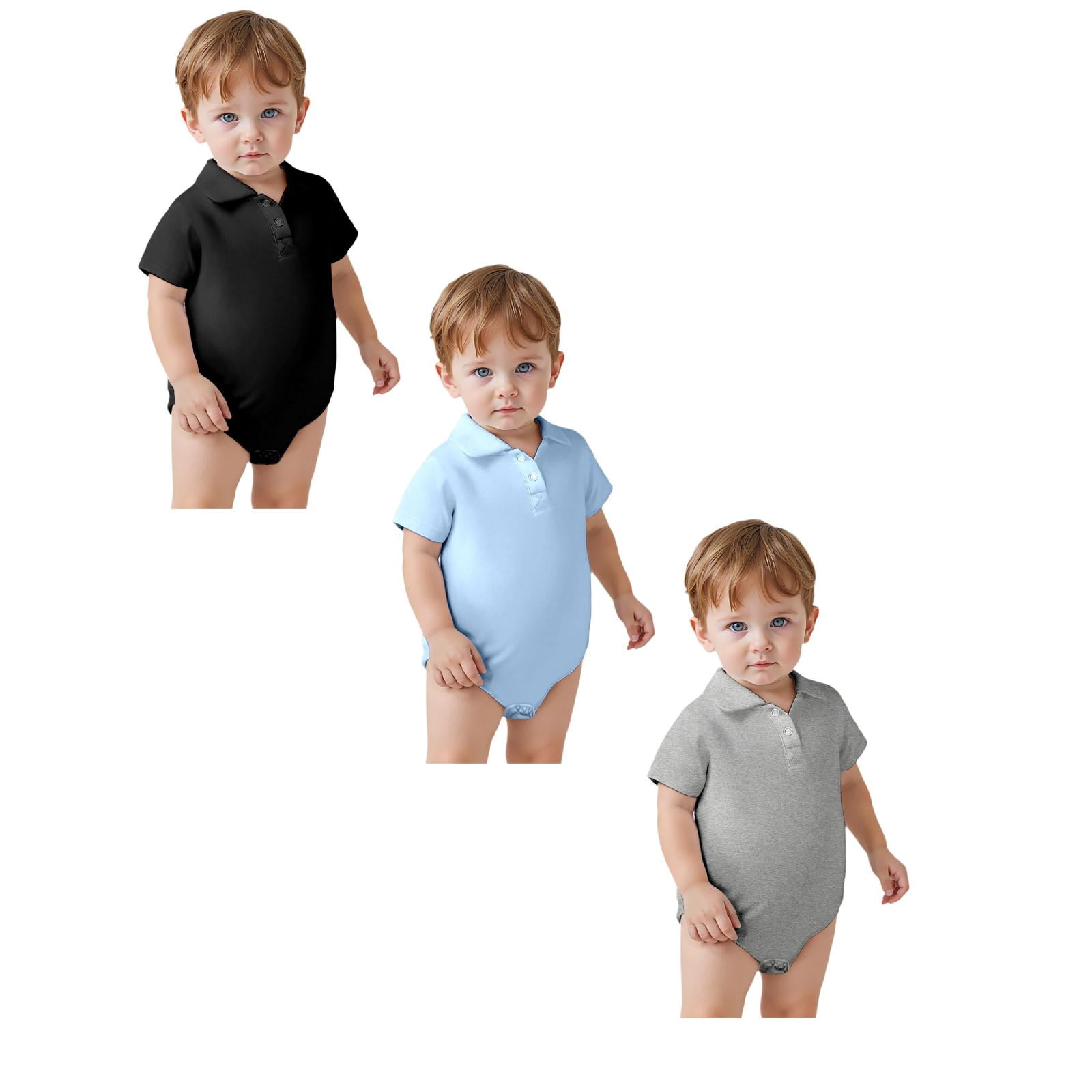 3 Packs Baby Boy Clothes Bodysuit Cotton Collar Romper Pajamas Jumpsuit ...