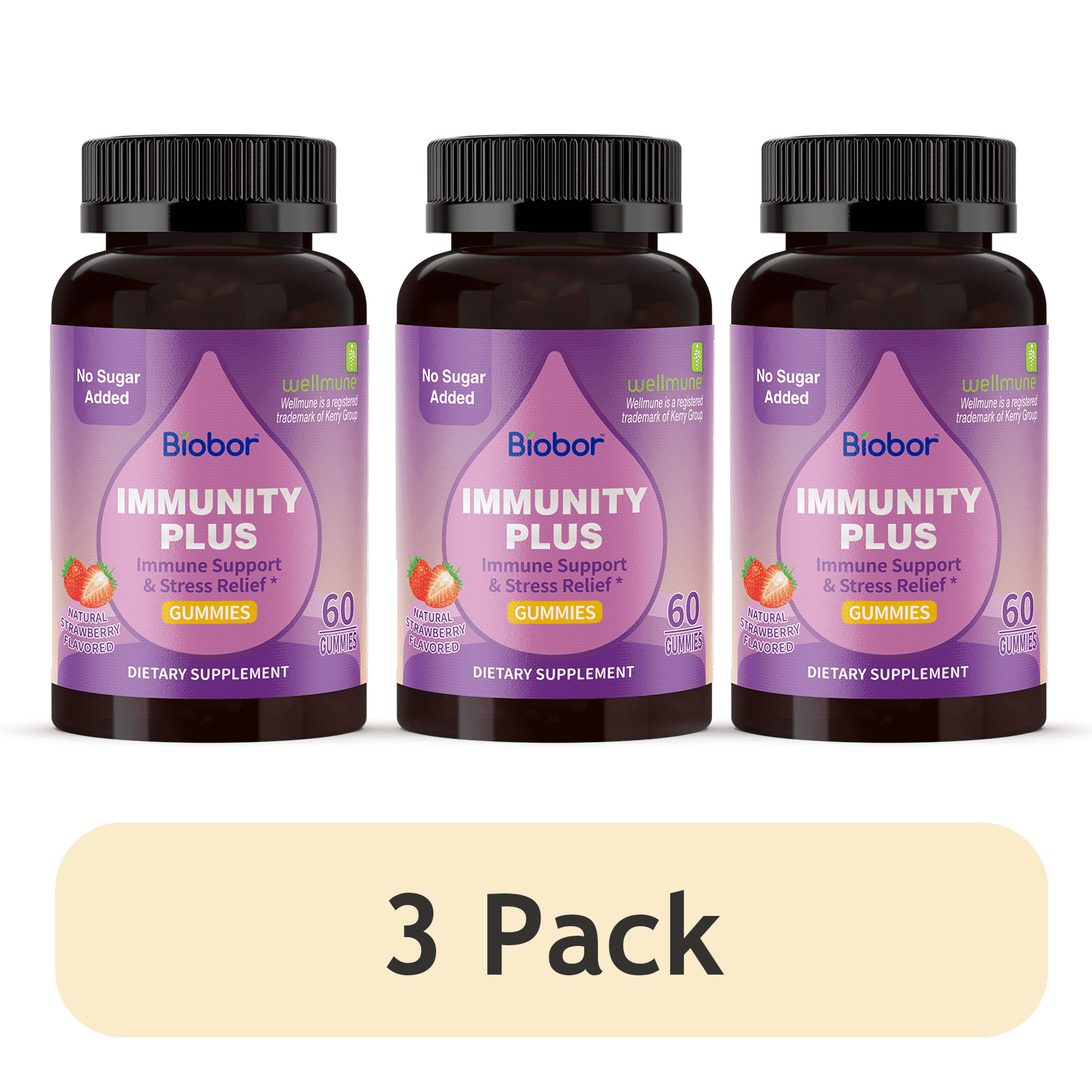 (3 Packs) Biobor 4 in1 Immunity Gummies with KSM-66 Ashwagandha,Vitamin ...