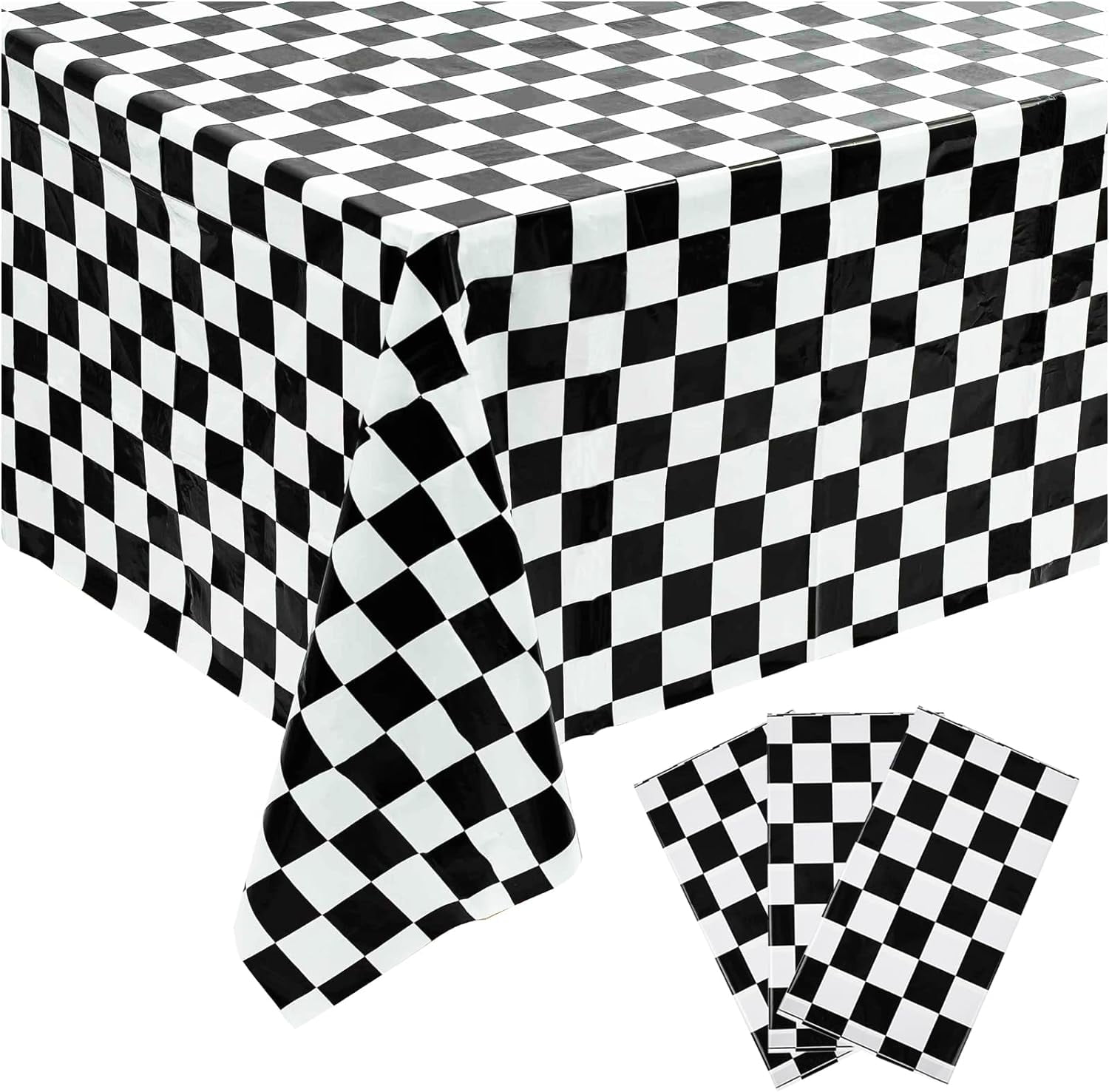 3 Packs Black and White Checkered Tablecloths 54 x 108 Inches ...