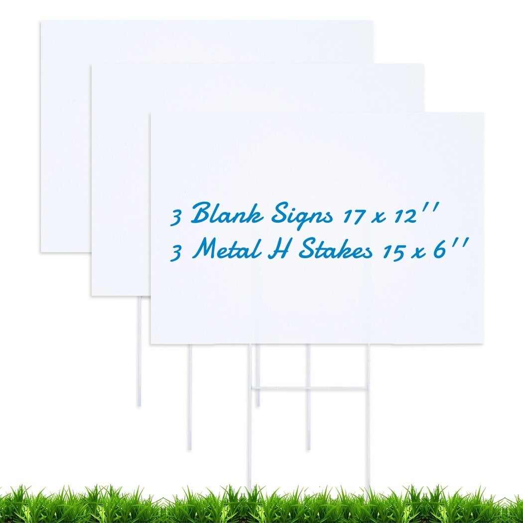 3 Packs Blank Yard Signs with Stakes, Waterproof Corrugated Plastic ...