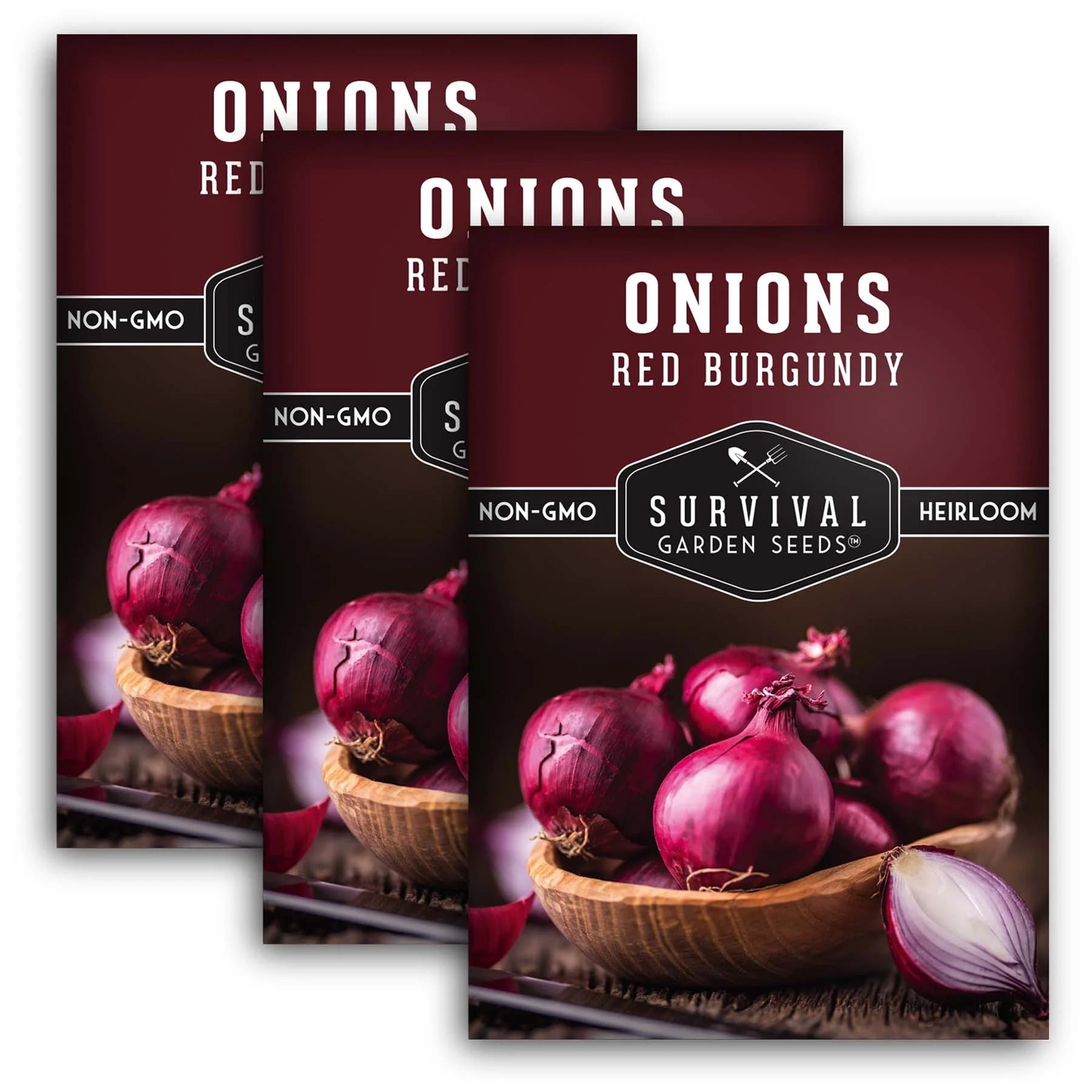 3 packs Burgundy Red Onion Seeds - Non-GMO Heirloom Full Sun Biennial ...