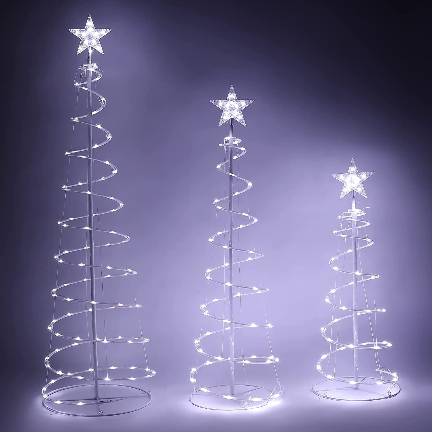 3 Packs Christmas Spiral Tree Yard Light 218 Pre-Lit LED Cool White ...