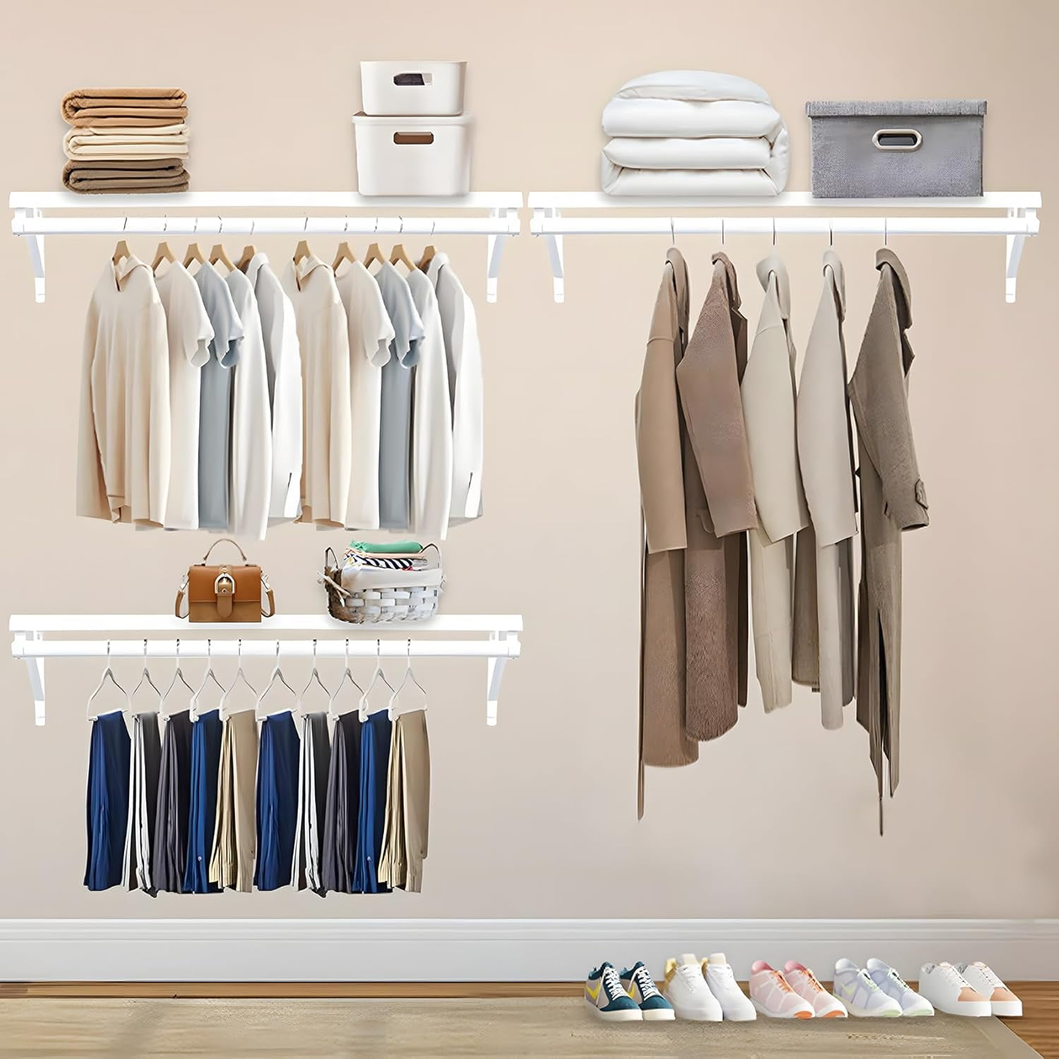 3 Packs Closet Rack with Hanging Rod, 47.2in Wall Mounted Clothes Rack ...